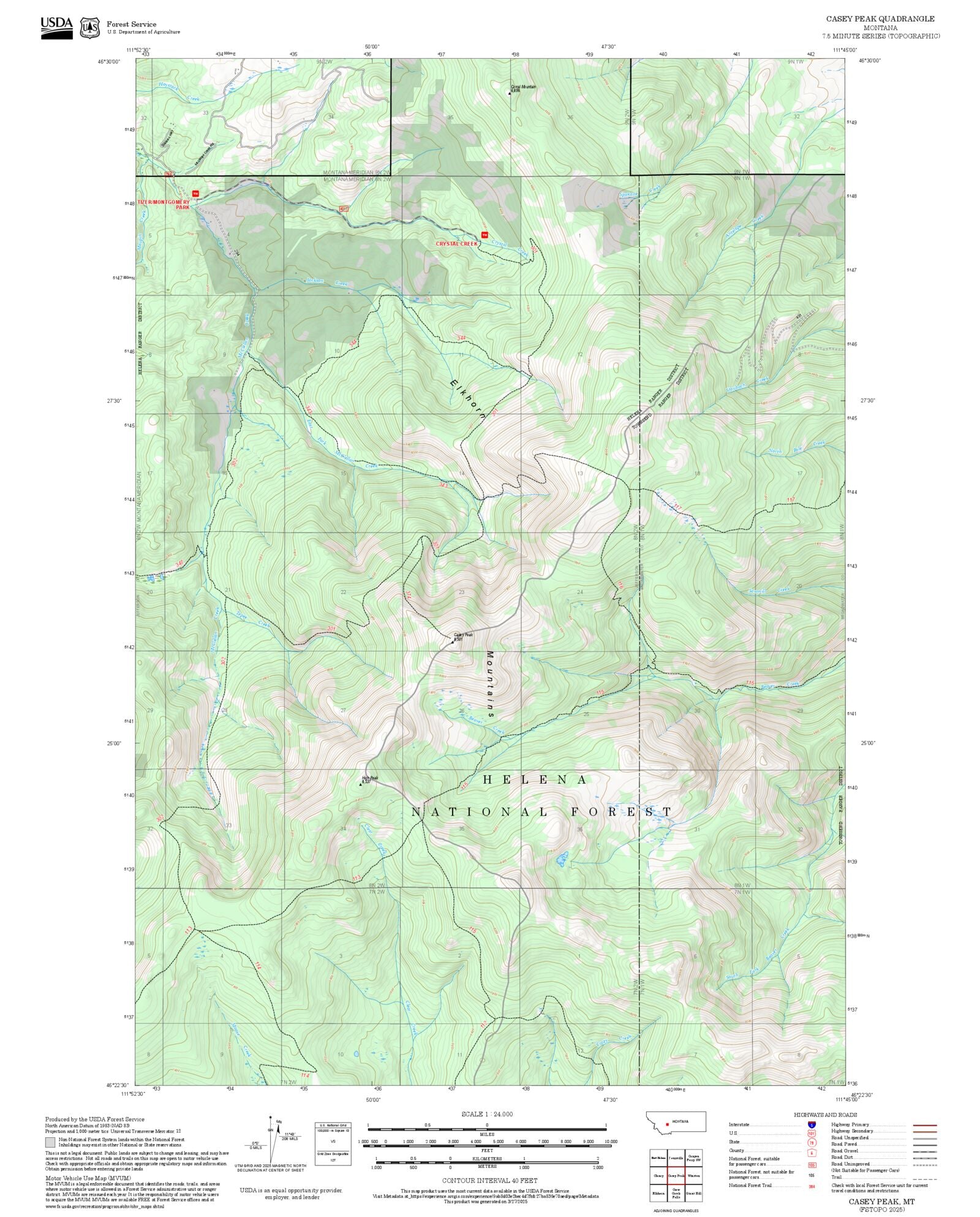 2025 Forest Service Topo Map of Casey Peak Montana – MyTopo Map Store