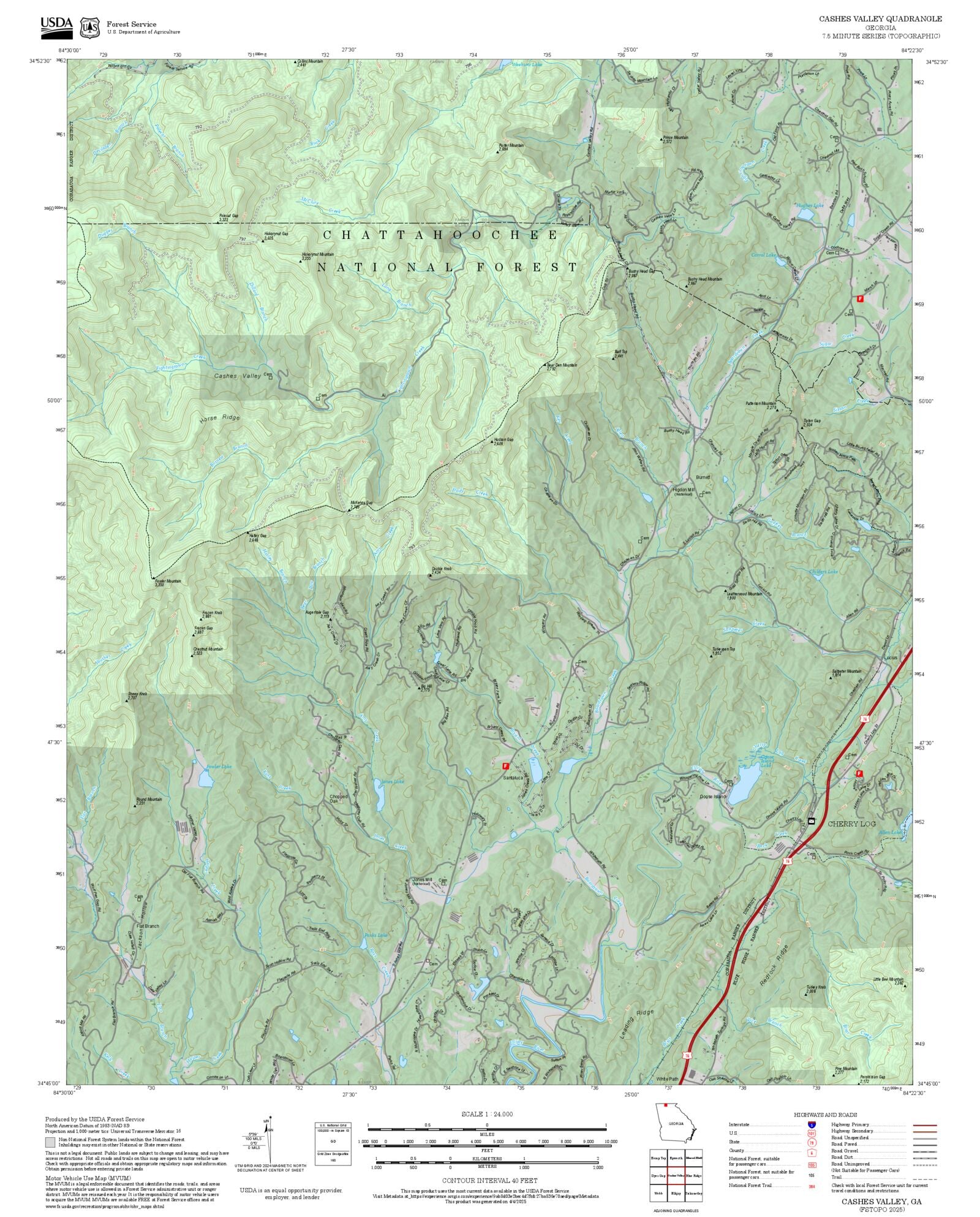 2025 Forest Service Topo Map of Cashes Valley Georgia – MyTopo Map Store