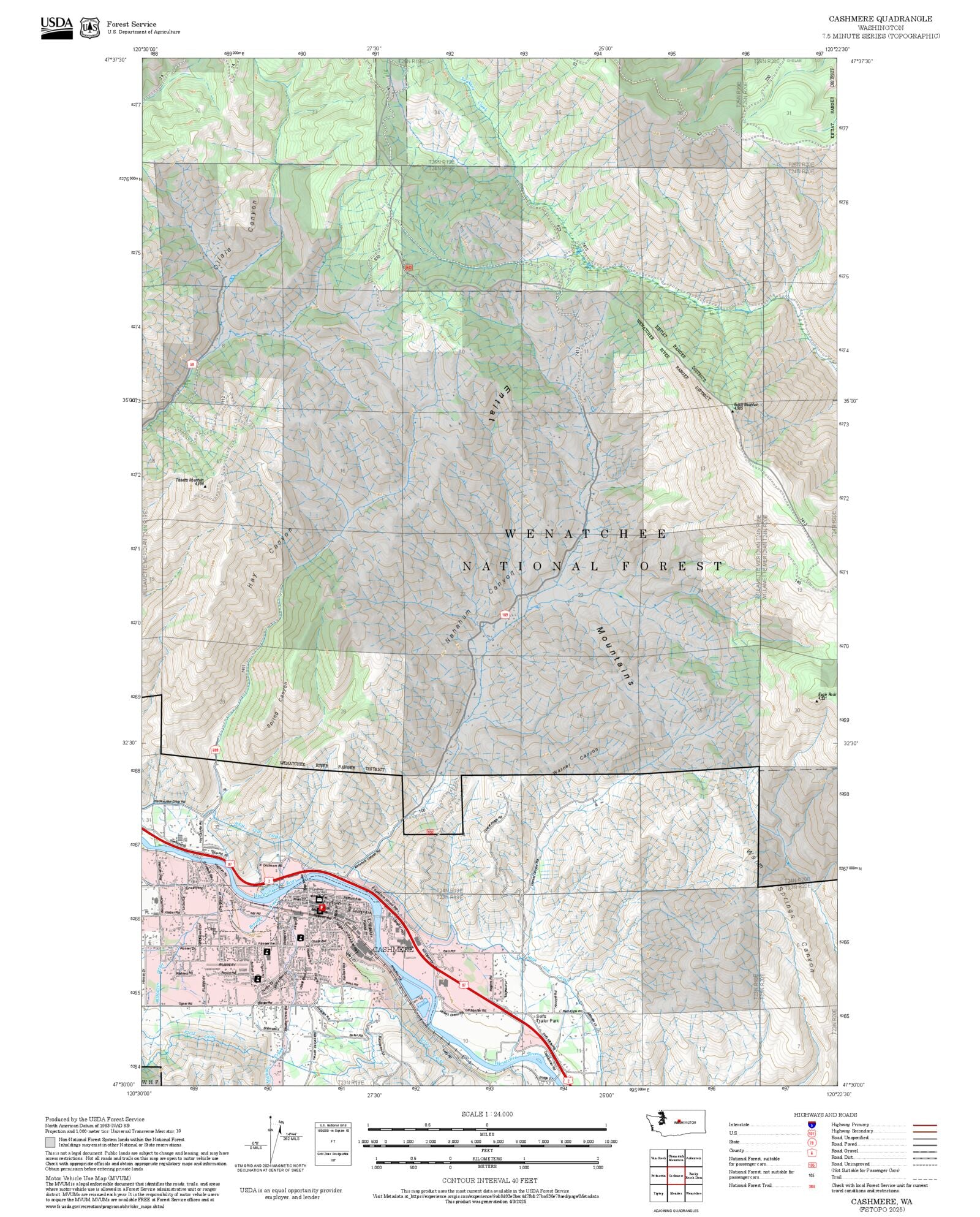 2025 Forest Service Topo Map of Cashmere Washington – MyTopo Map Store