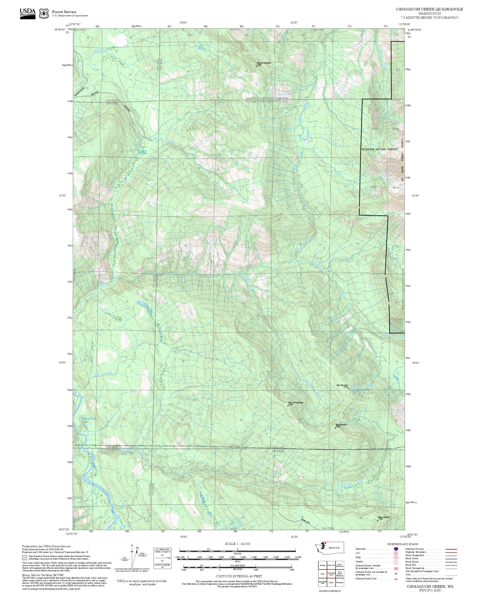 2025 Forest Service Topo Map of Cavanaugh Creek Washington – MyTopo Map ...