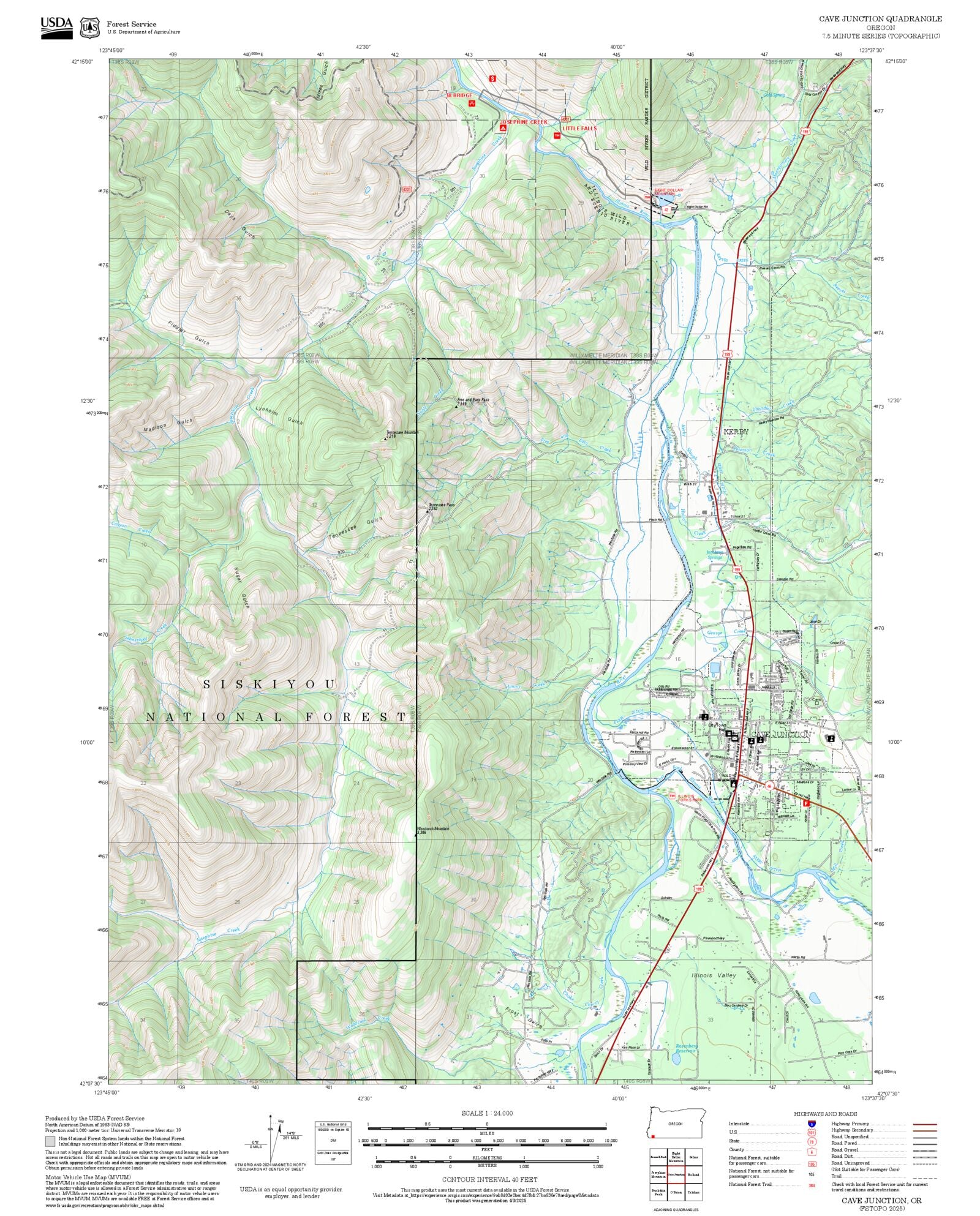 2025 Forest Service Topo Map of Cave Junction Oregon – MyTopo Map Store
