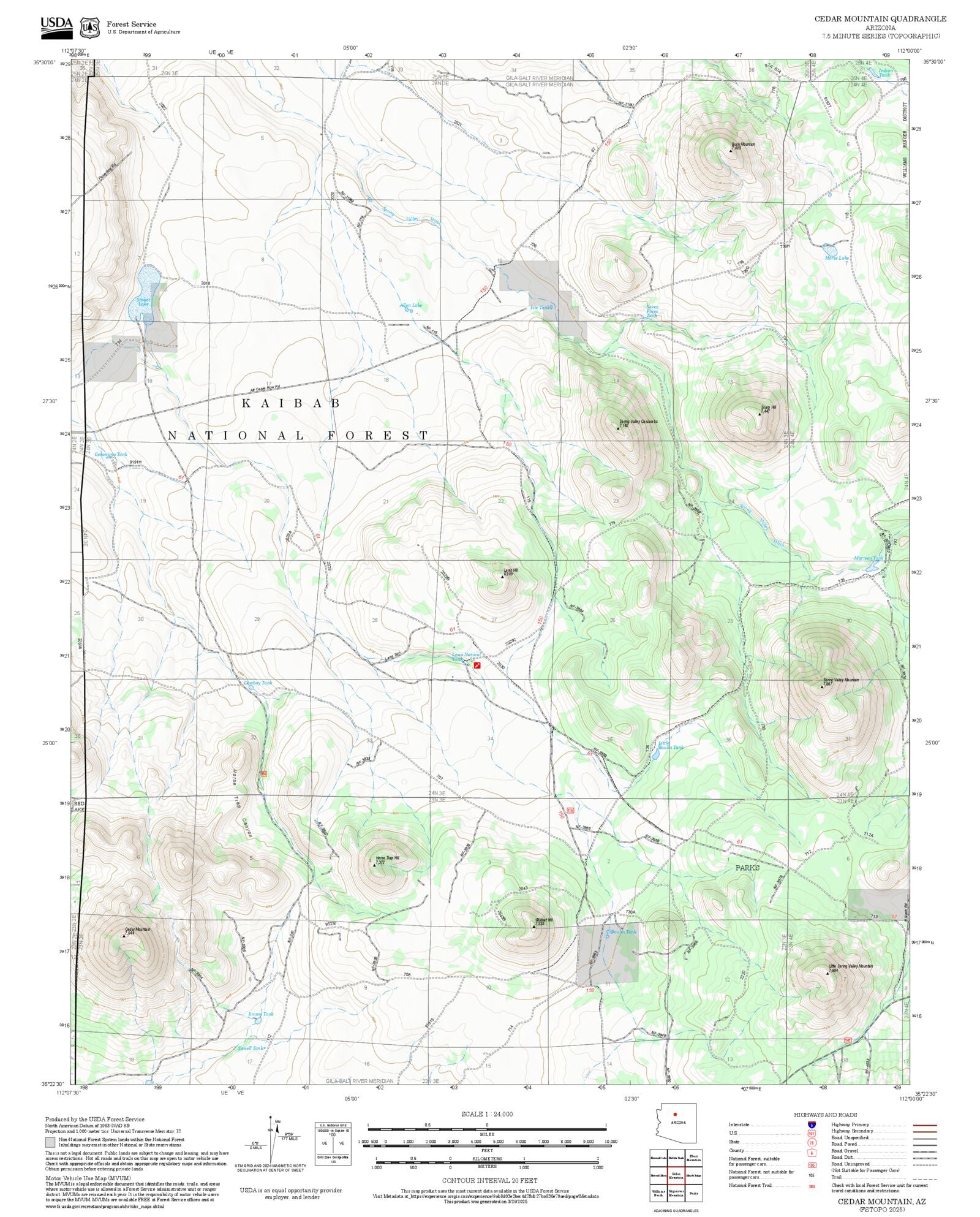 2025 Forest Service Topo Map of Cedar Mountain Arizona – MyTopo Map Store