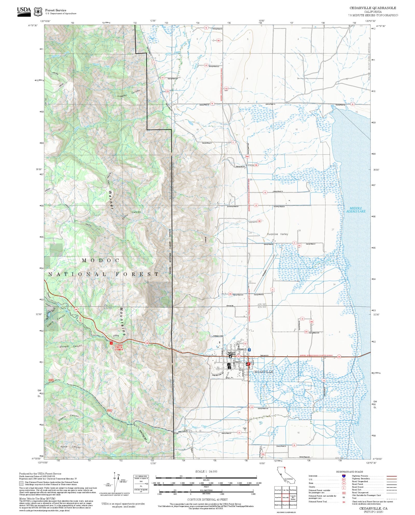 2025 Forest Service Topo Map of Cedarville California – MyTopo Map Store