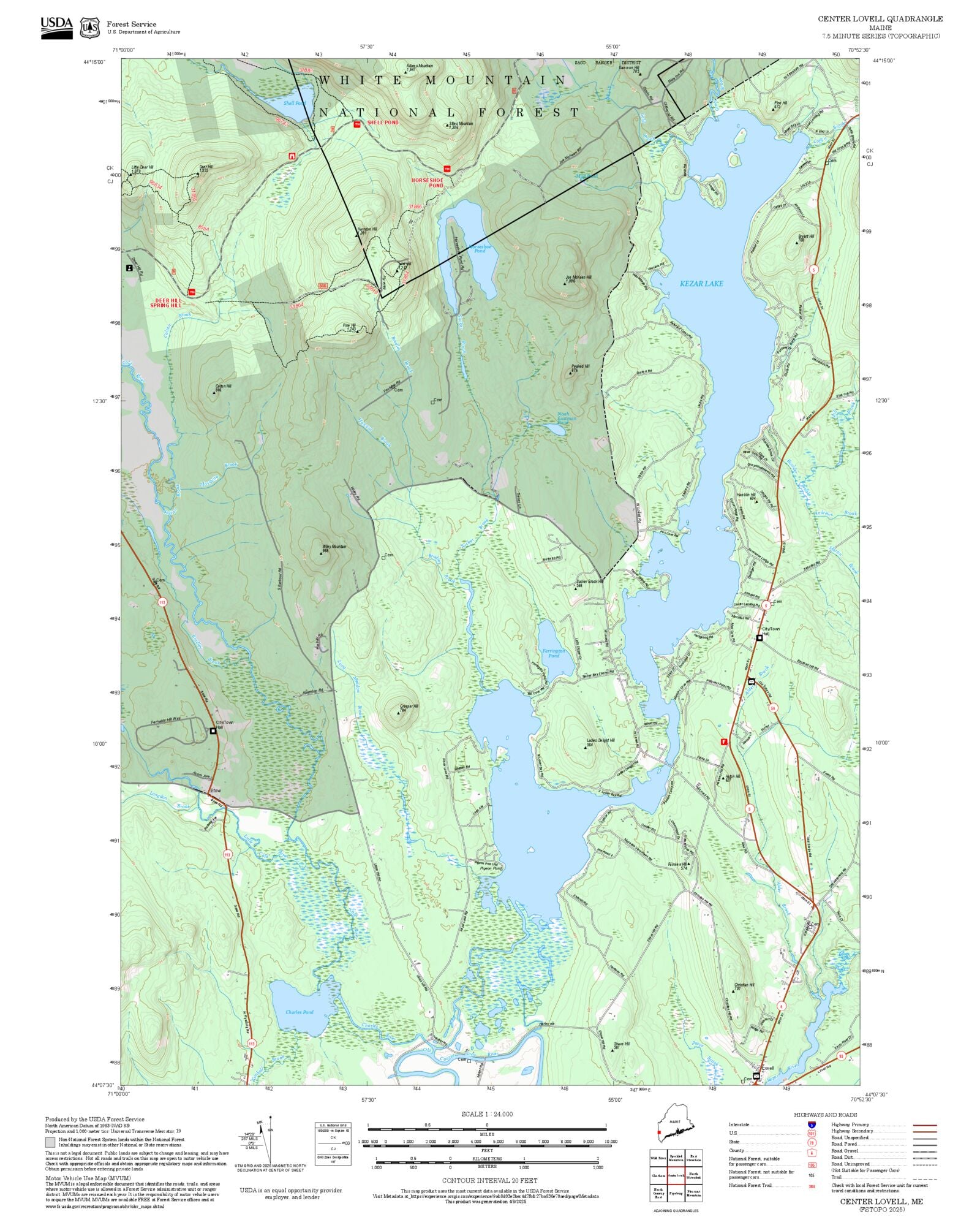2025 Forest Service Topo Map of Center Lovell Maine – MyTopo Map Store
