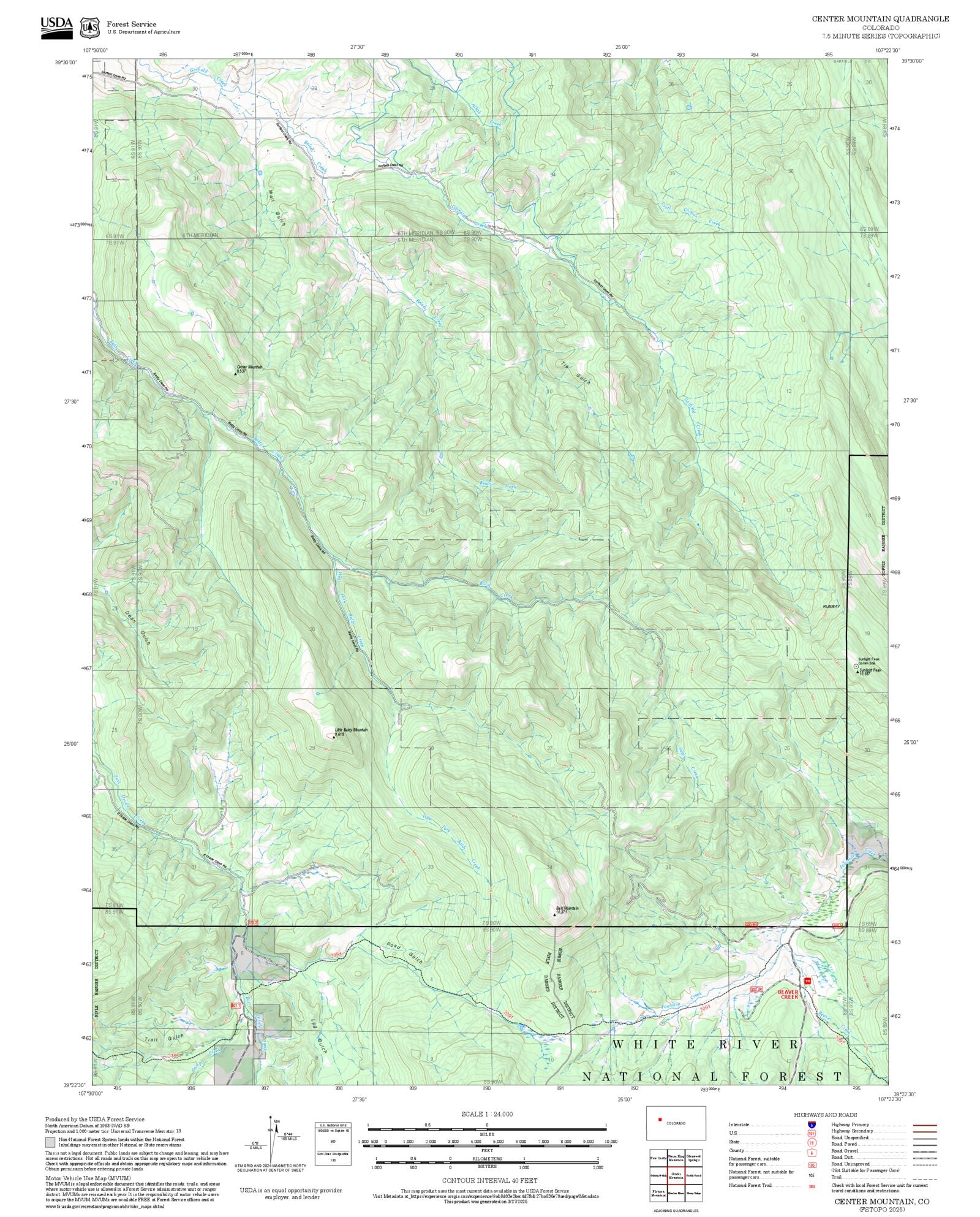 2025 Forest Service Topo Map of Center Mountain Colorado – MyTopo Map Store