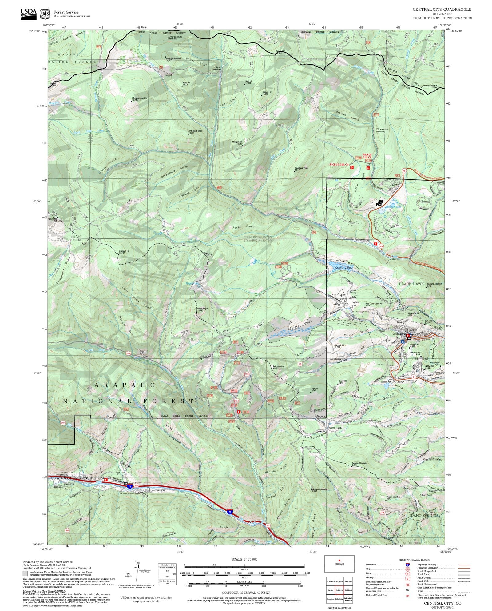 2025 Forest Service Topo Map of Central City Colorado – MyTopo Map Store