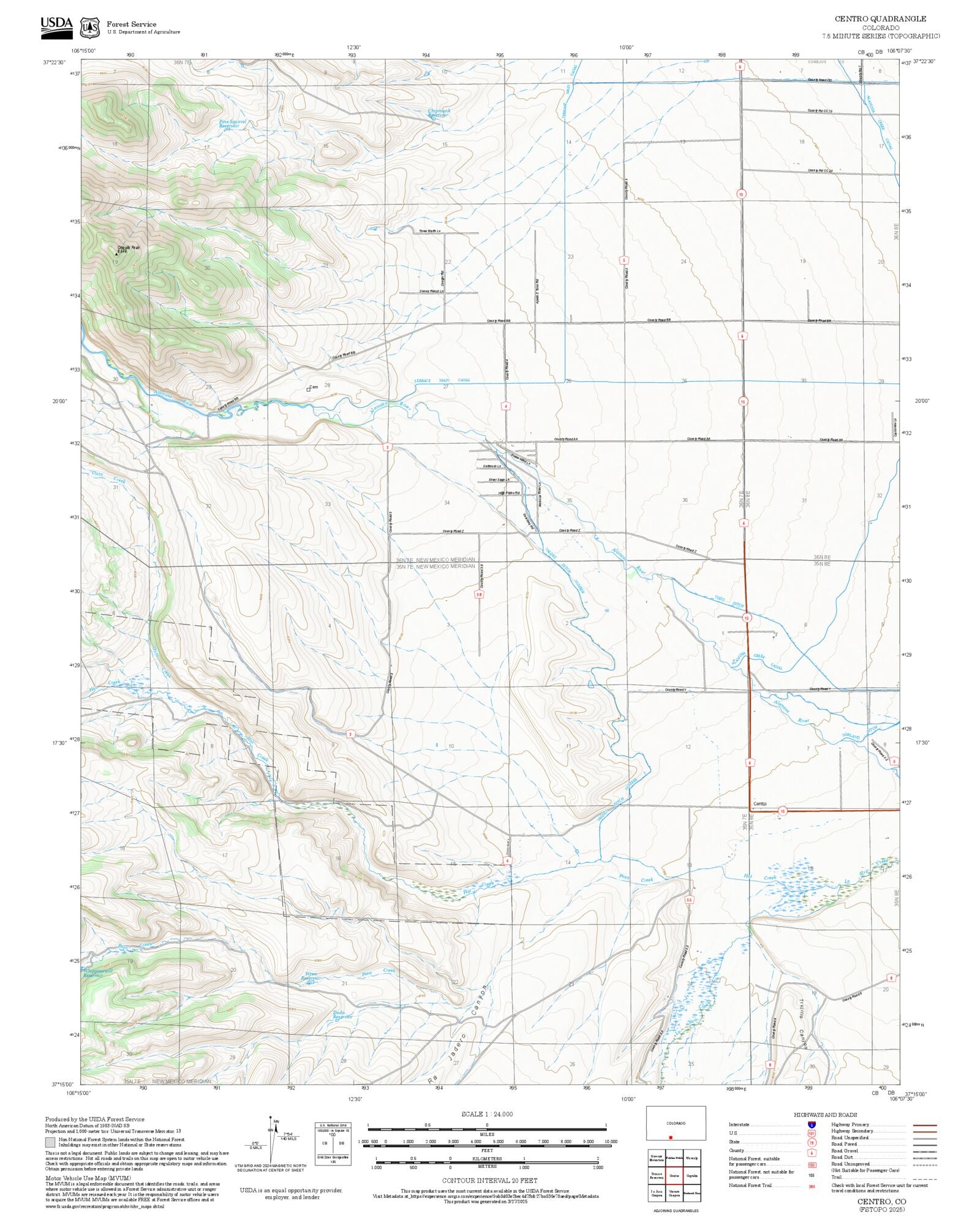 2025 Forest Service Topo Map of Centro Colorado – MyTopo Map Store