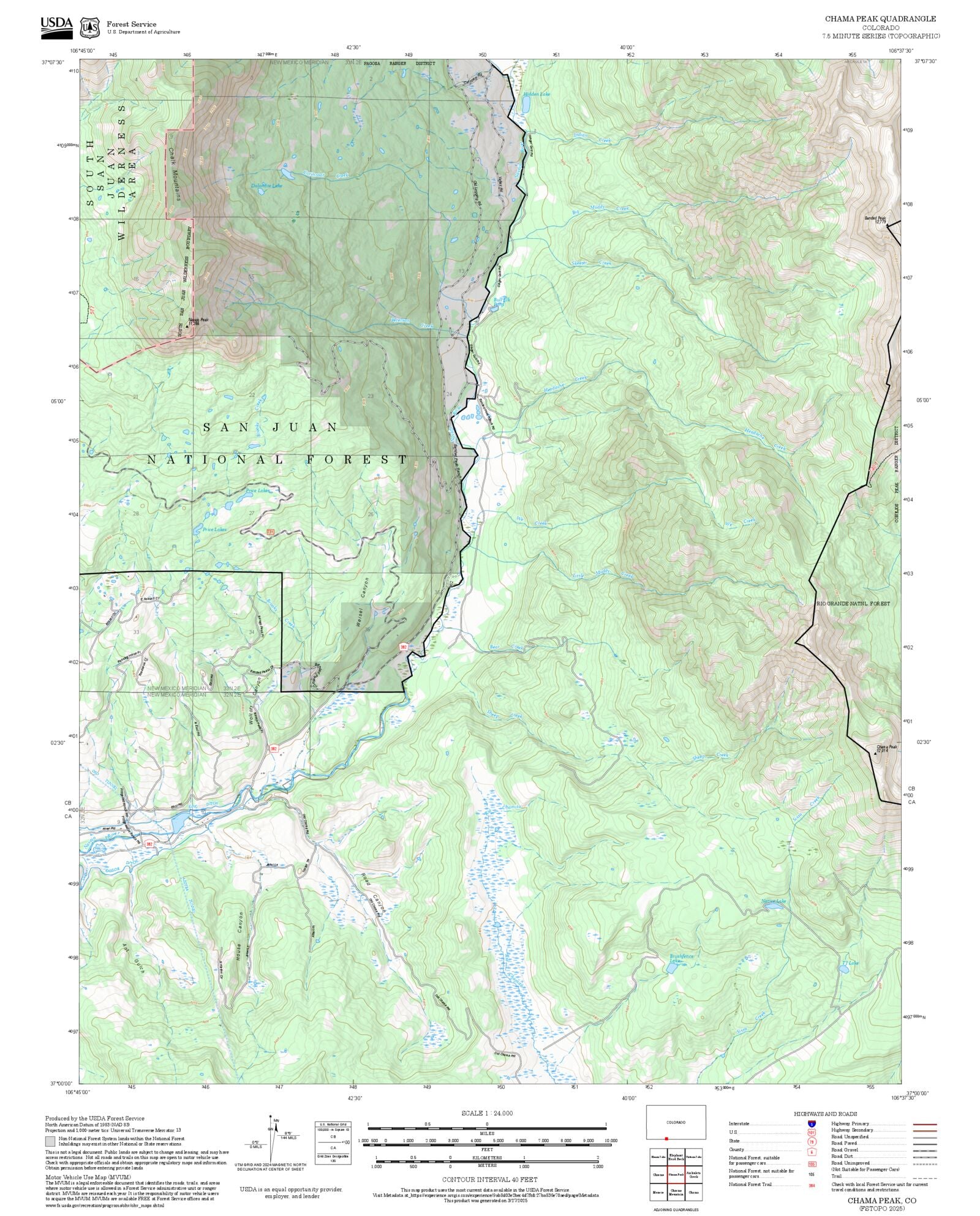 2025 Forest Service Topo Map of Chama Peak Colorado – MyTopo Map Store