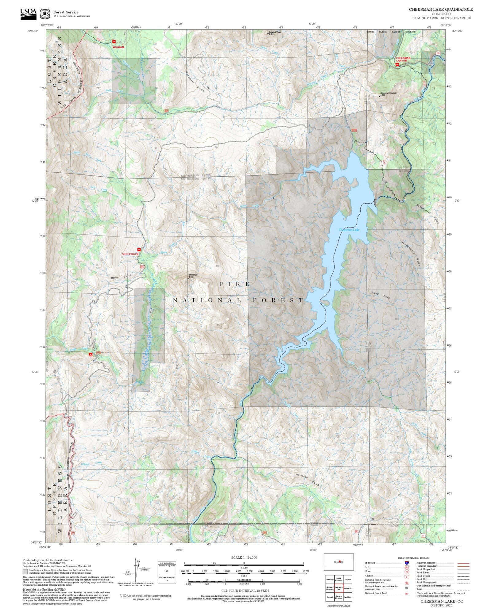 2025 Forest Service Topo Map of Cheesman Lake Colorado – MyTopo Map Store