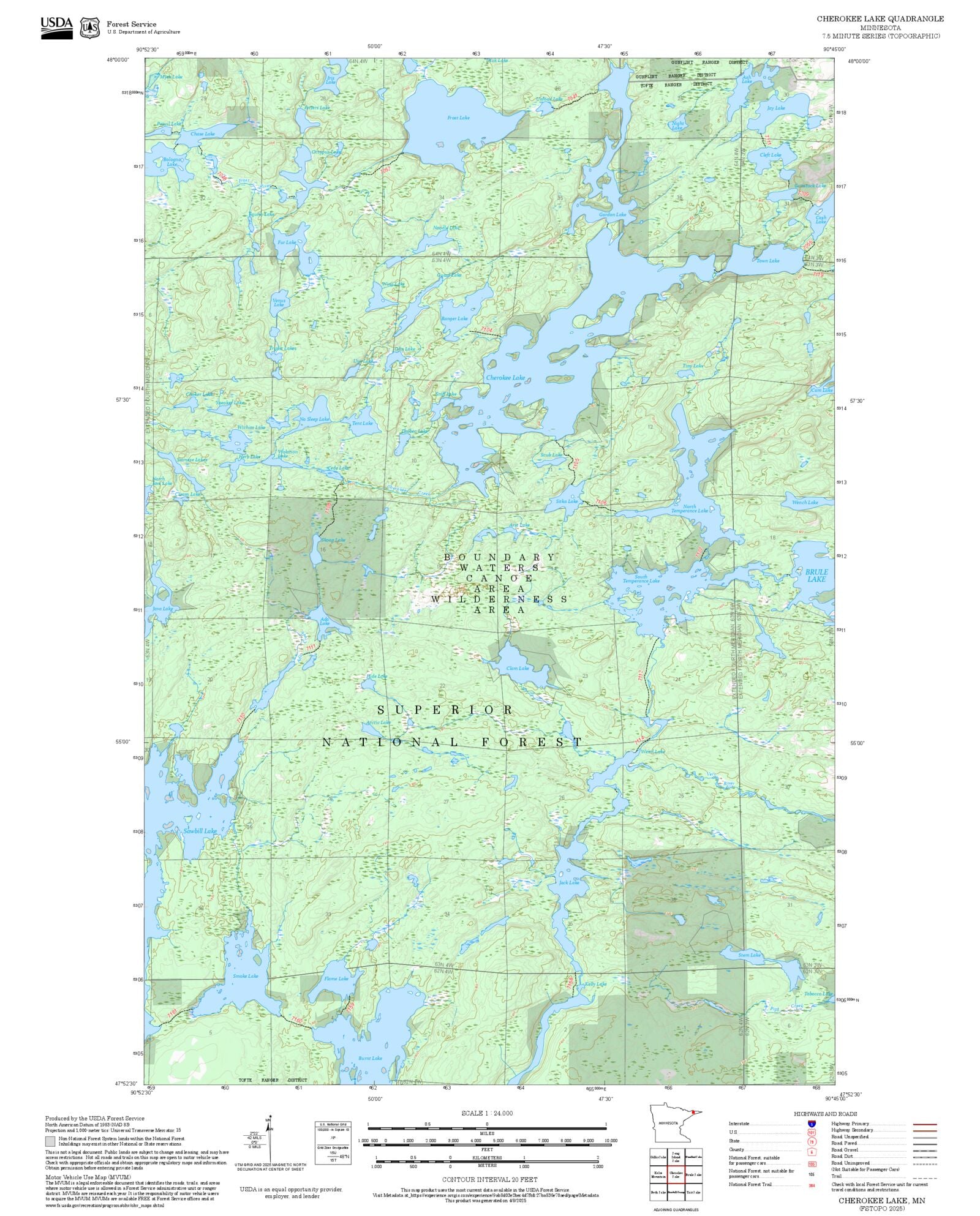 2025 Forest Service Topo Map of Cherokee Lake Minnesota – MyTopo Map Store