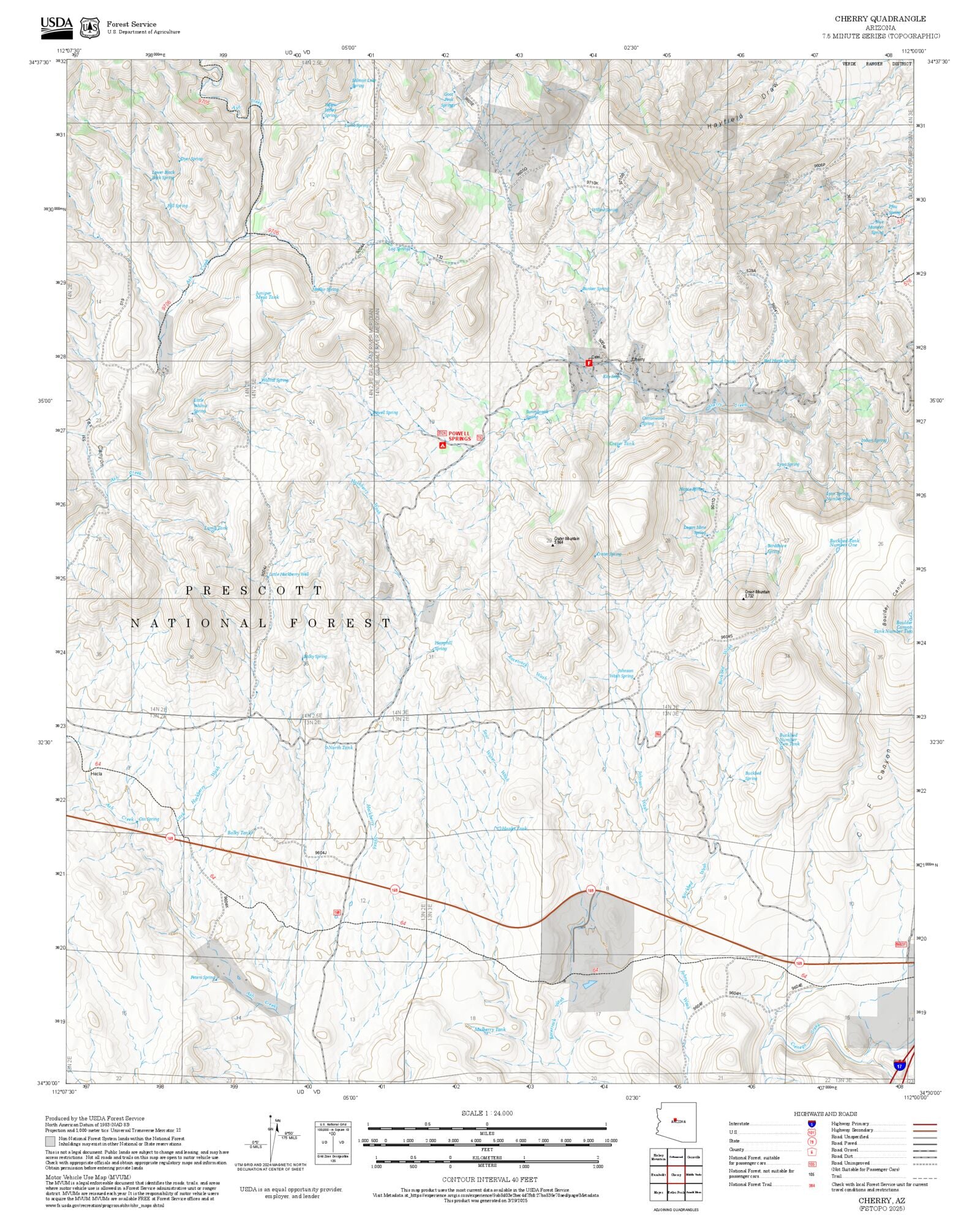 2025 Forest Service Topo Map of Cherry Arizona – MyTopo Map Store
