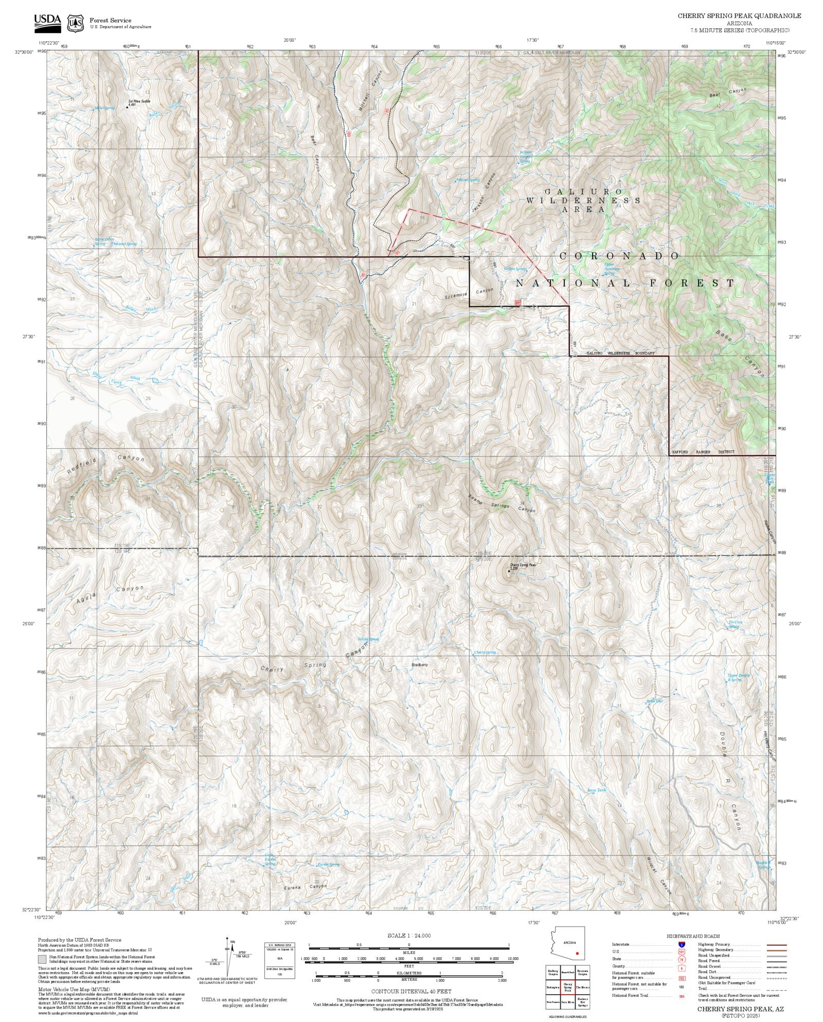 2025 Forest Service Topo Map of Cherry Spring Peak Arizona – MyTopo Map ...