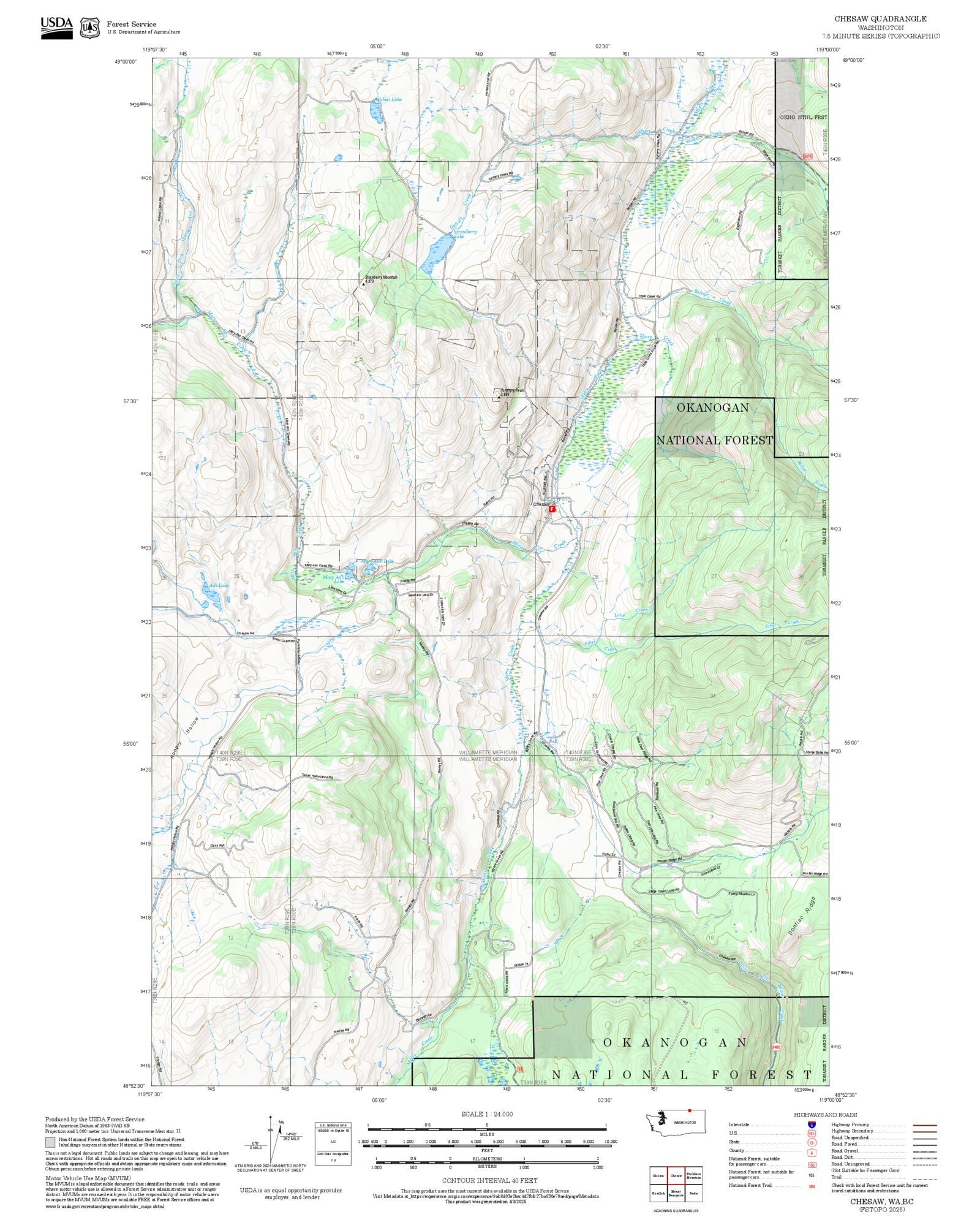 2025 Forest Service Topo Map of Chesaw Washington – MyTopo Map Store