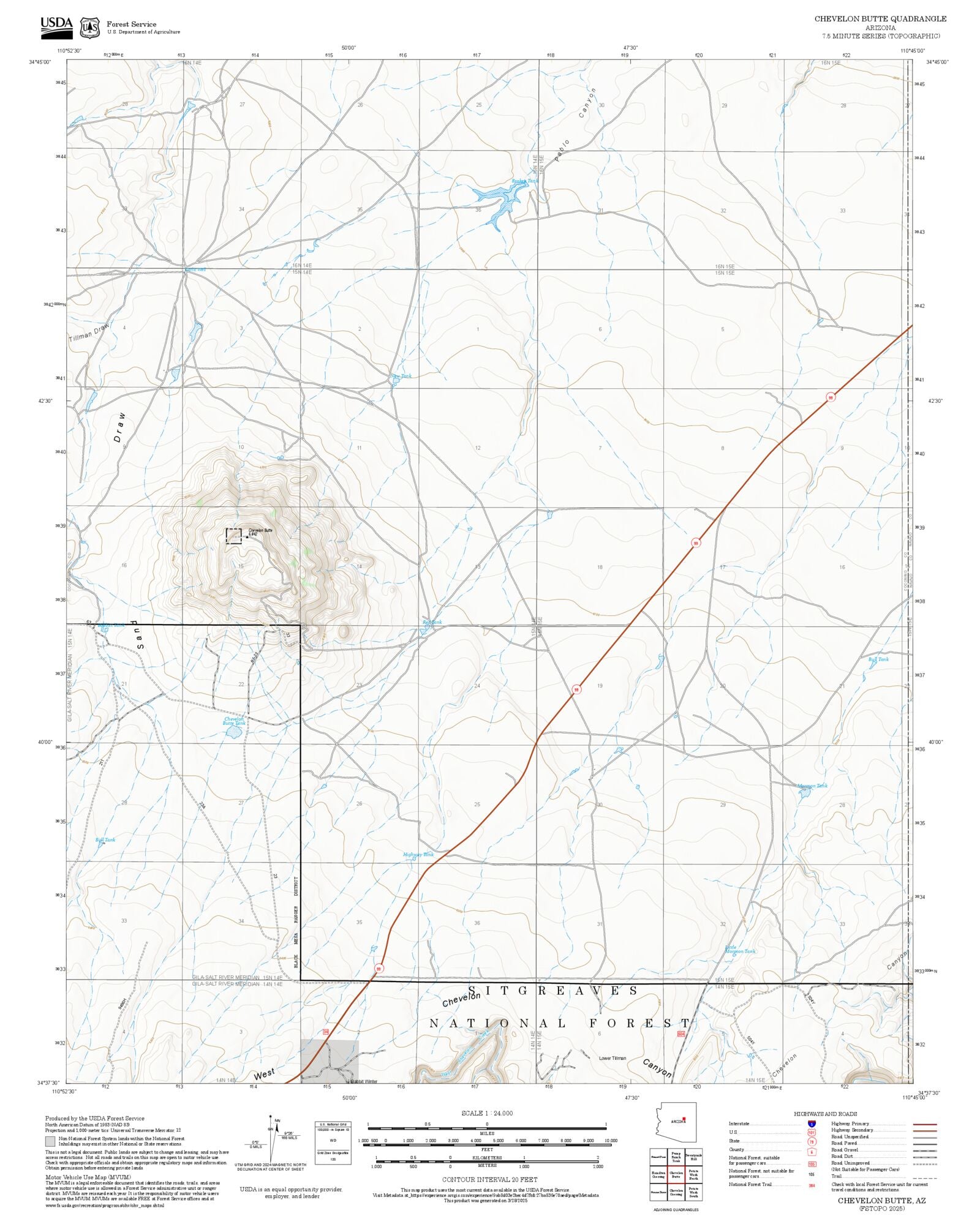 2025 Forest Service Topo Map of Chevelon Butte Arizona – MyTopo Map Store