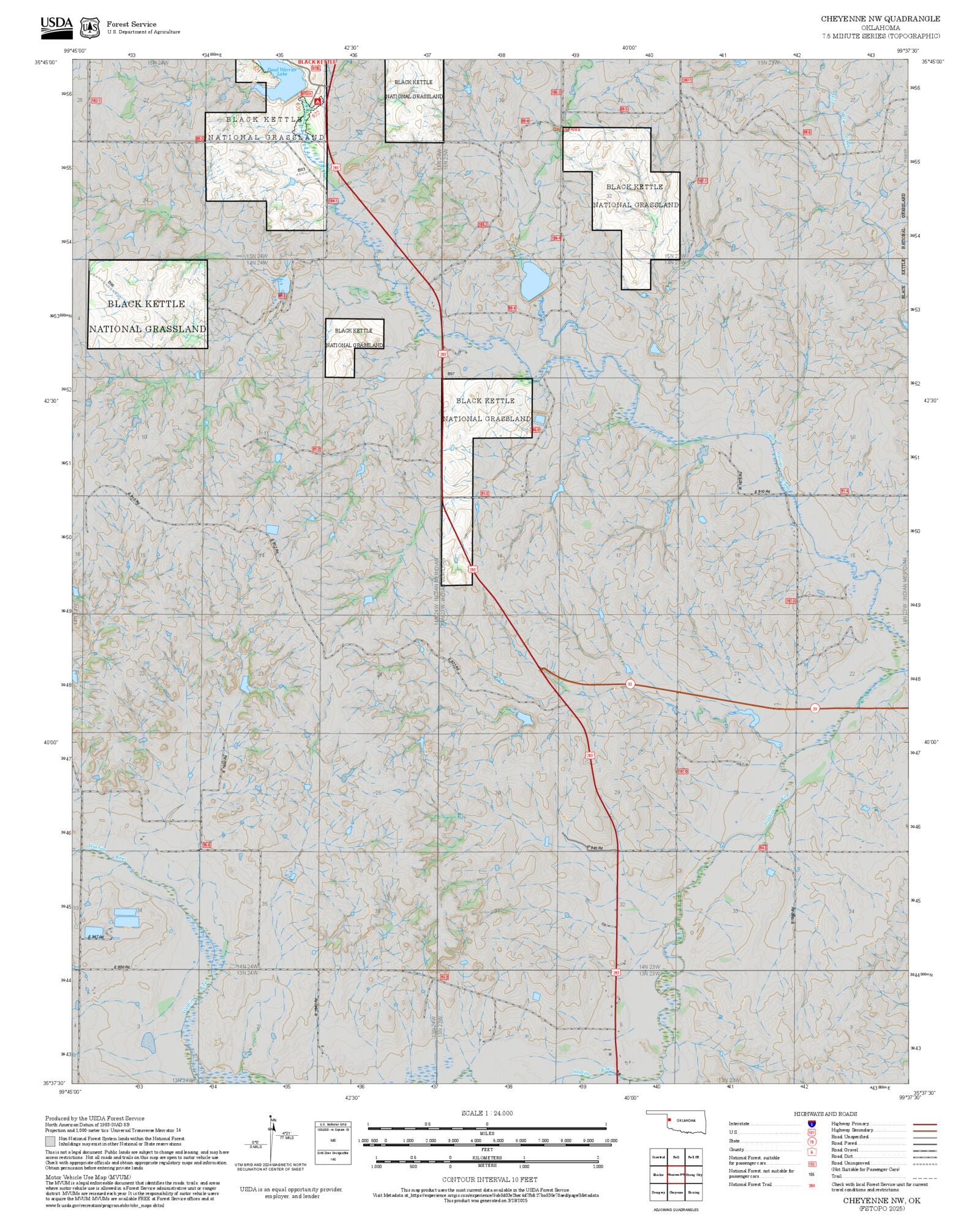 2025 Forest Service Topo Map of Cheyenne NW Oklahoma – MyTopo Map Store