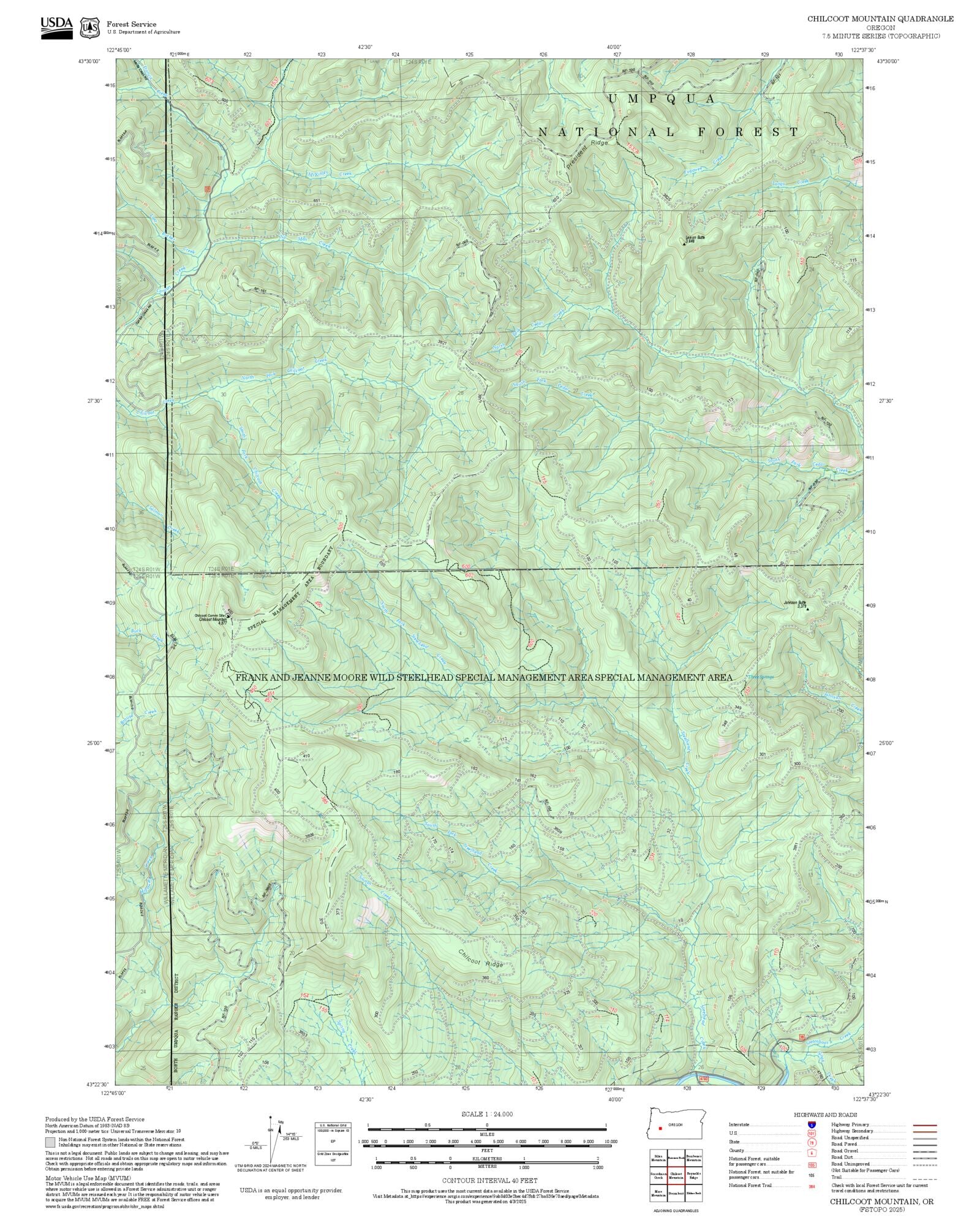 2025 Forest Service Topo Map of Chilcoot Mountain Oregon – MyTopo Map Store