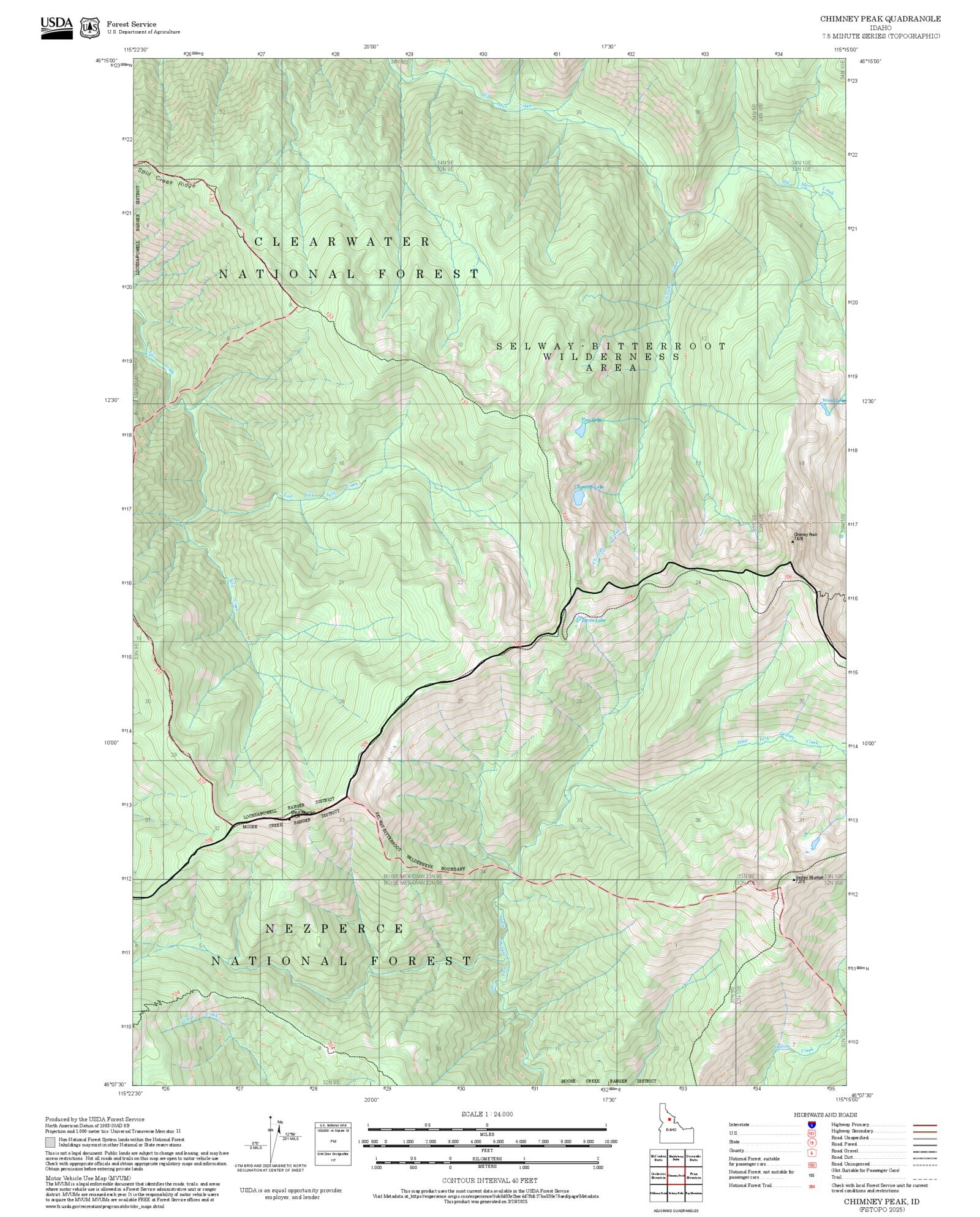 2025 Forest Service Topo Map of Chimney Peak Idaho – MyTopo Map Store
