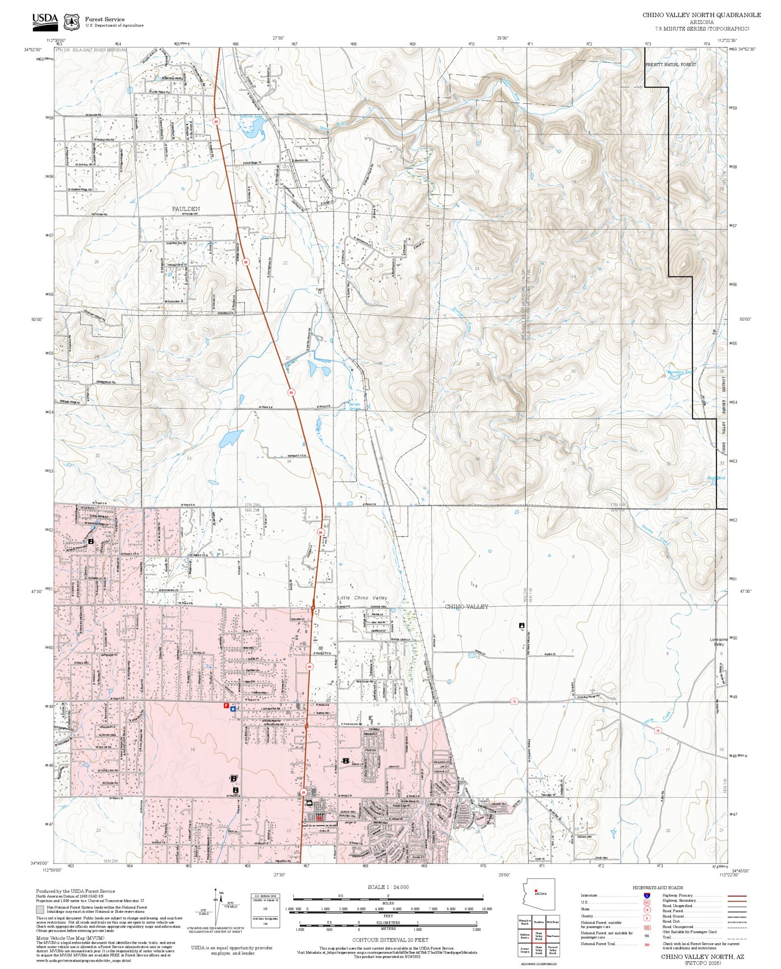 2025 Forest Service Topo Map of Chino Valley North Arizona – MyTopo Map ...