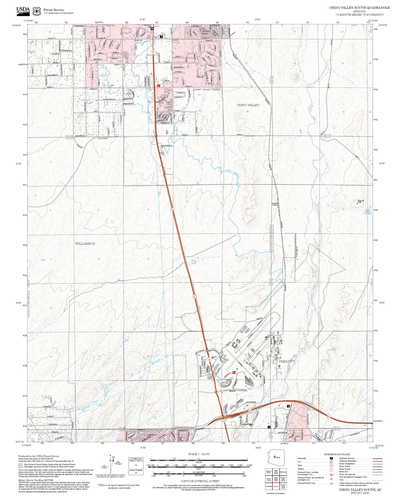 2025 Forest Service Topo Map of Chino Valley South Arizona – MyTopo Map ...