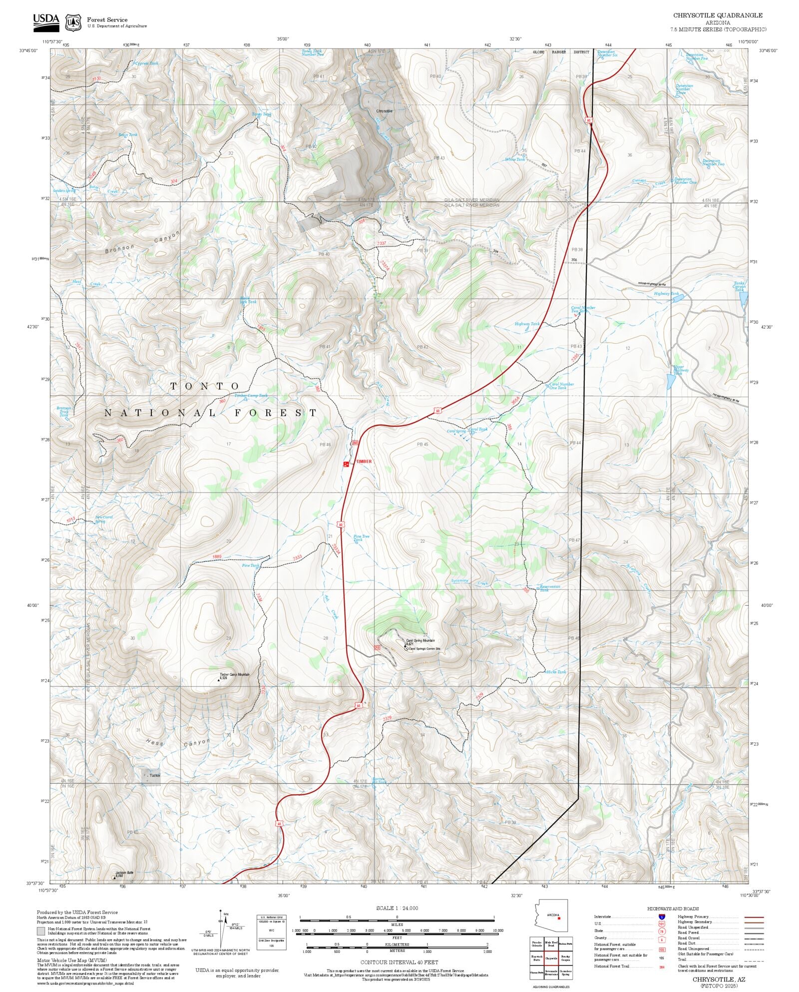 2025 Forest Service Topo Map of Chrysotile Arizona – MyTopo Map Store