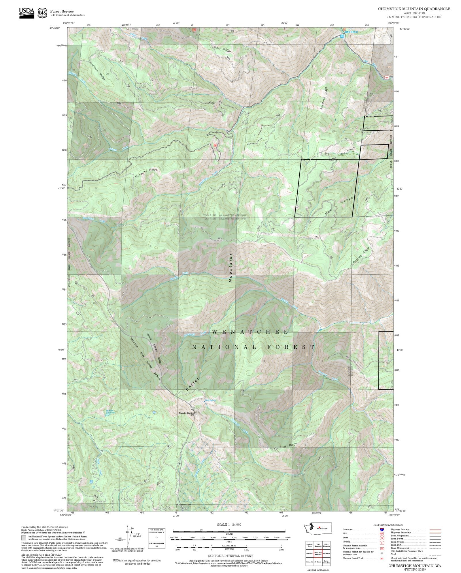 2025 Forest Service Topo Map of Chumstick Mountain Washington – MyTopo ...