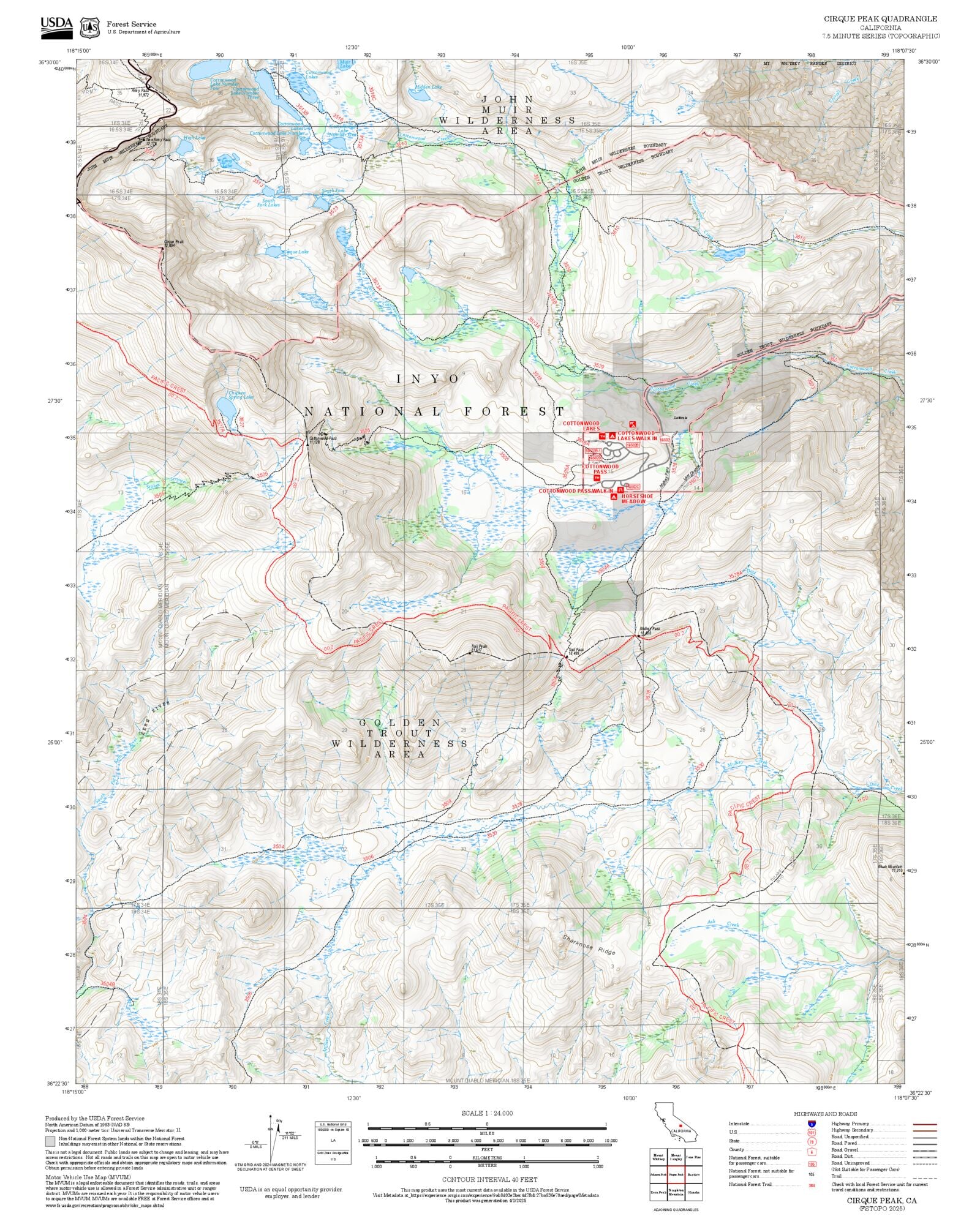 2025 Forest Service Topo Map of Cirque Peak California – MyTopo Map Store