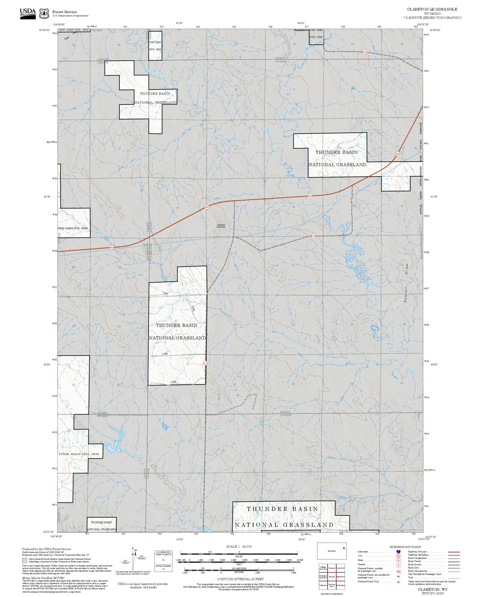 2025 Forest Service Topo Map of Clareton Wyoming – MyTopo Map Store
