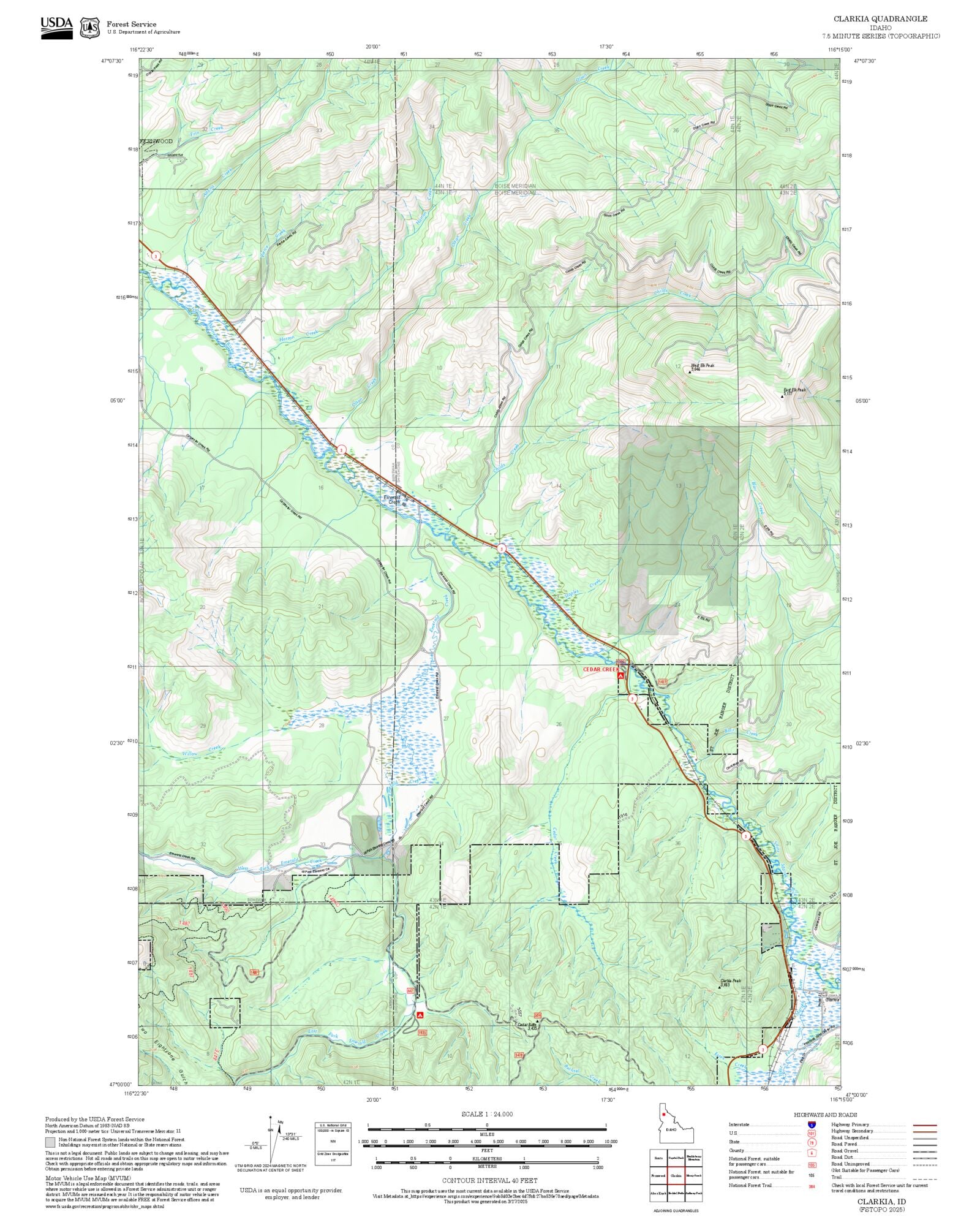 2025 Forest Service Topo Map of Clarkia Idaho – MyTopo Map Store
