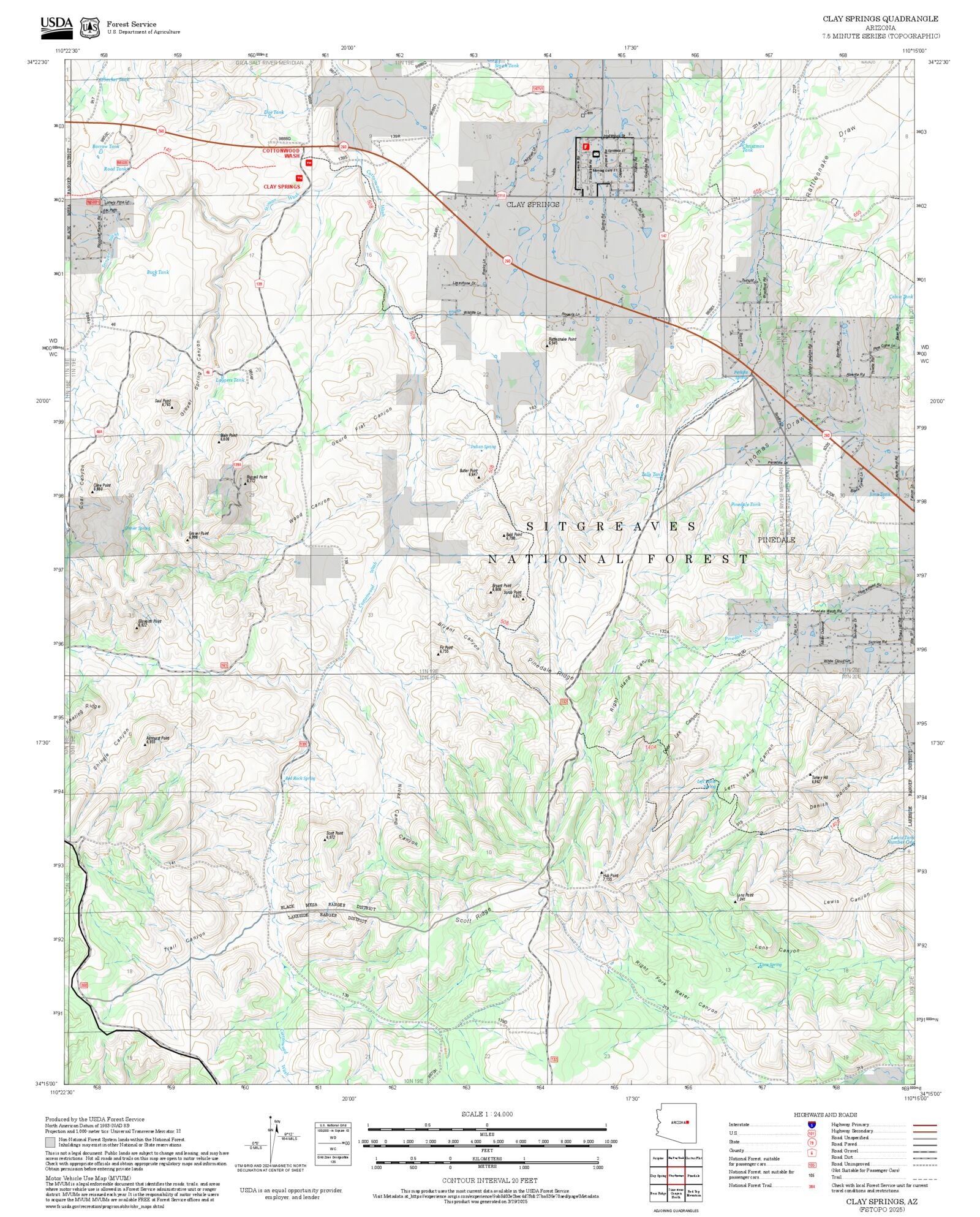 2025 Forest Service Topo Map of Clay Springs Arizona – MyTopo Map Store