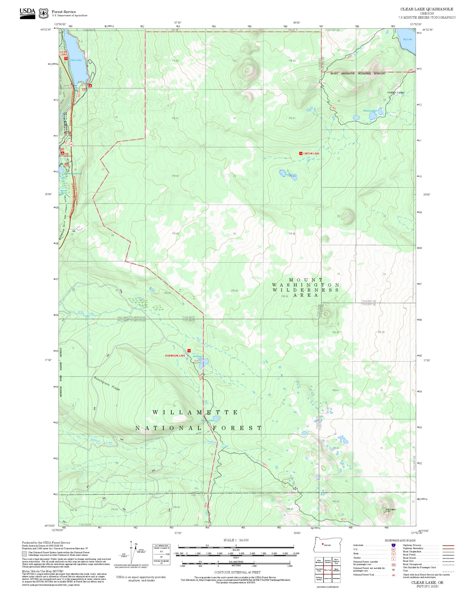 2025 Forest Service Topo Map of Clear Lake Oregon – MyTopo Map Store