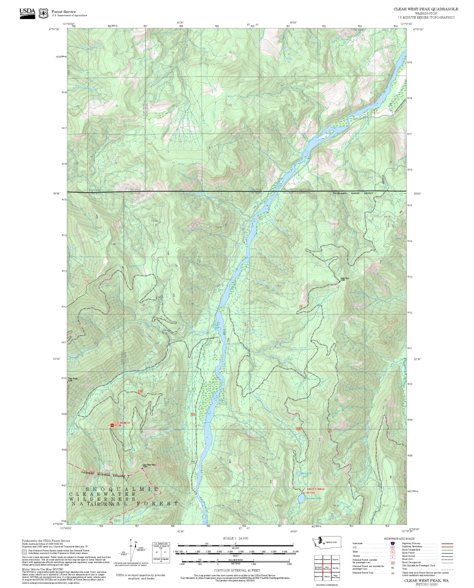 2025 Forest Service Topo Map of Clear West Peak Washington – MyTopo Map ...