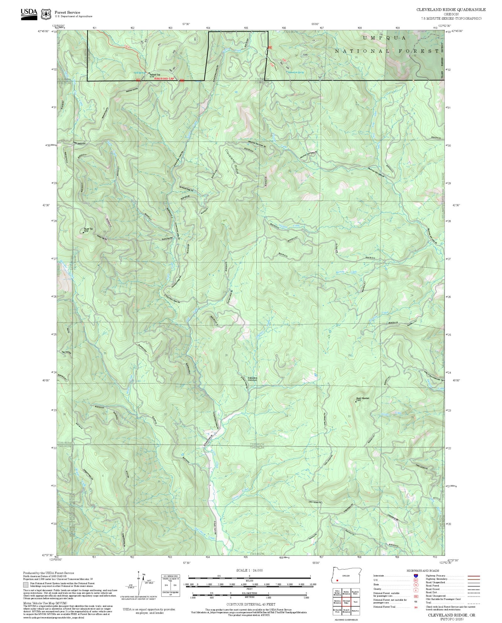 2025 Forest Service Topo Map of Cleveland Ridge Oregon – MyTopo Map Store
