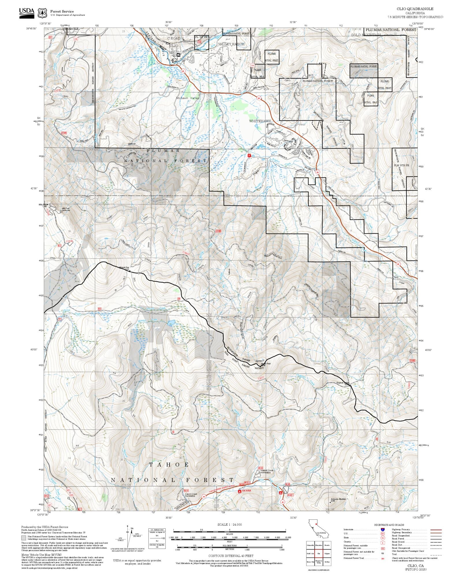 2025 Forest Service Topo Map of Clio California – MyTopo Map Store
