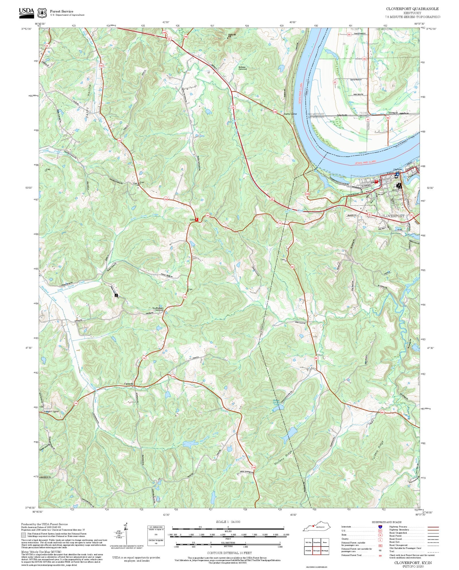 2025 Forest Service Topo Map of Cloverport Kentucky – MyTopo Map Store
