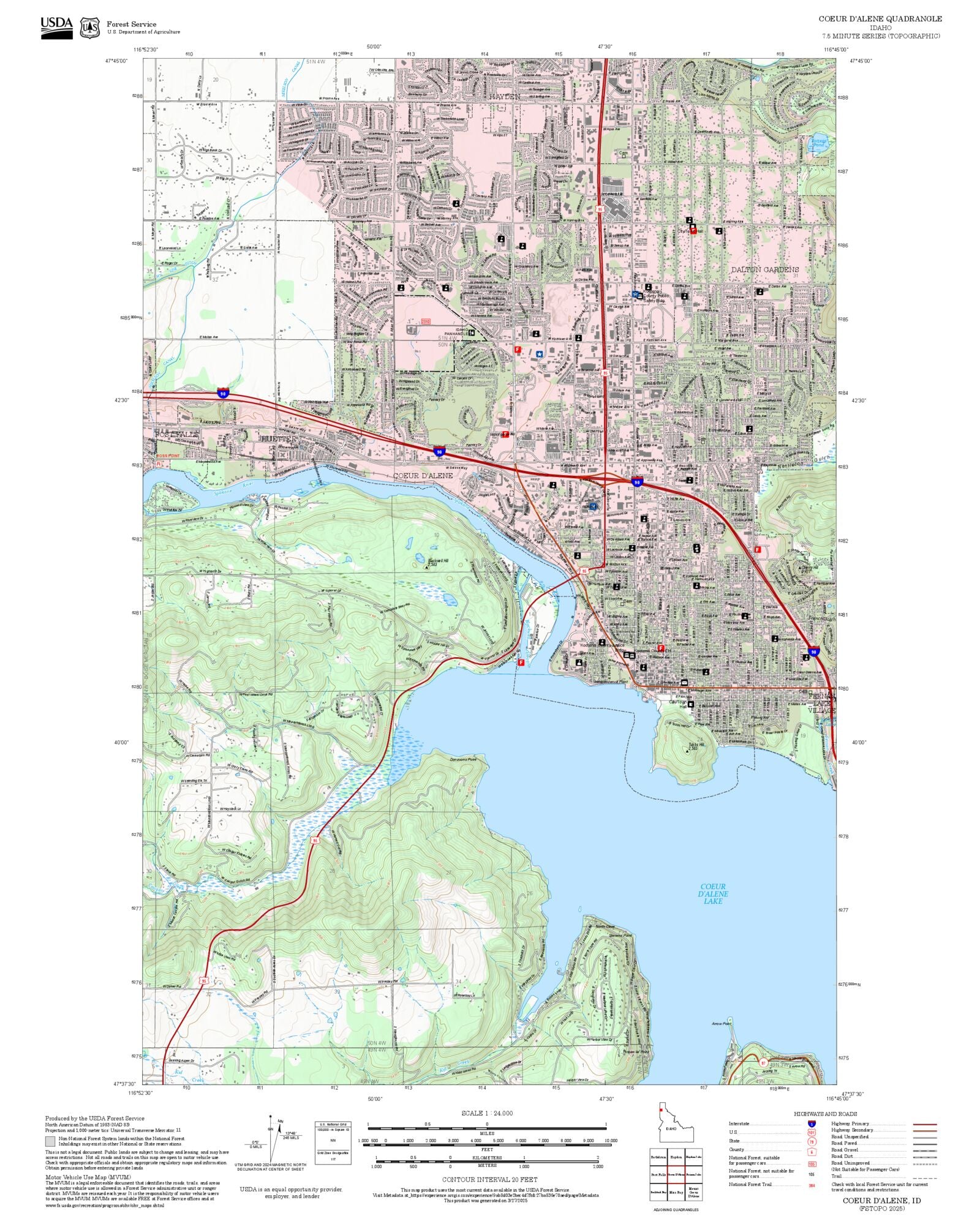 2025 Forest Service Topo Map of Coeur D'Alene Idaho – MyTopo Map Store