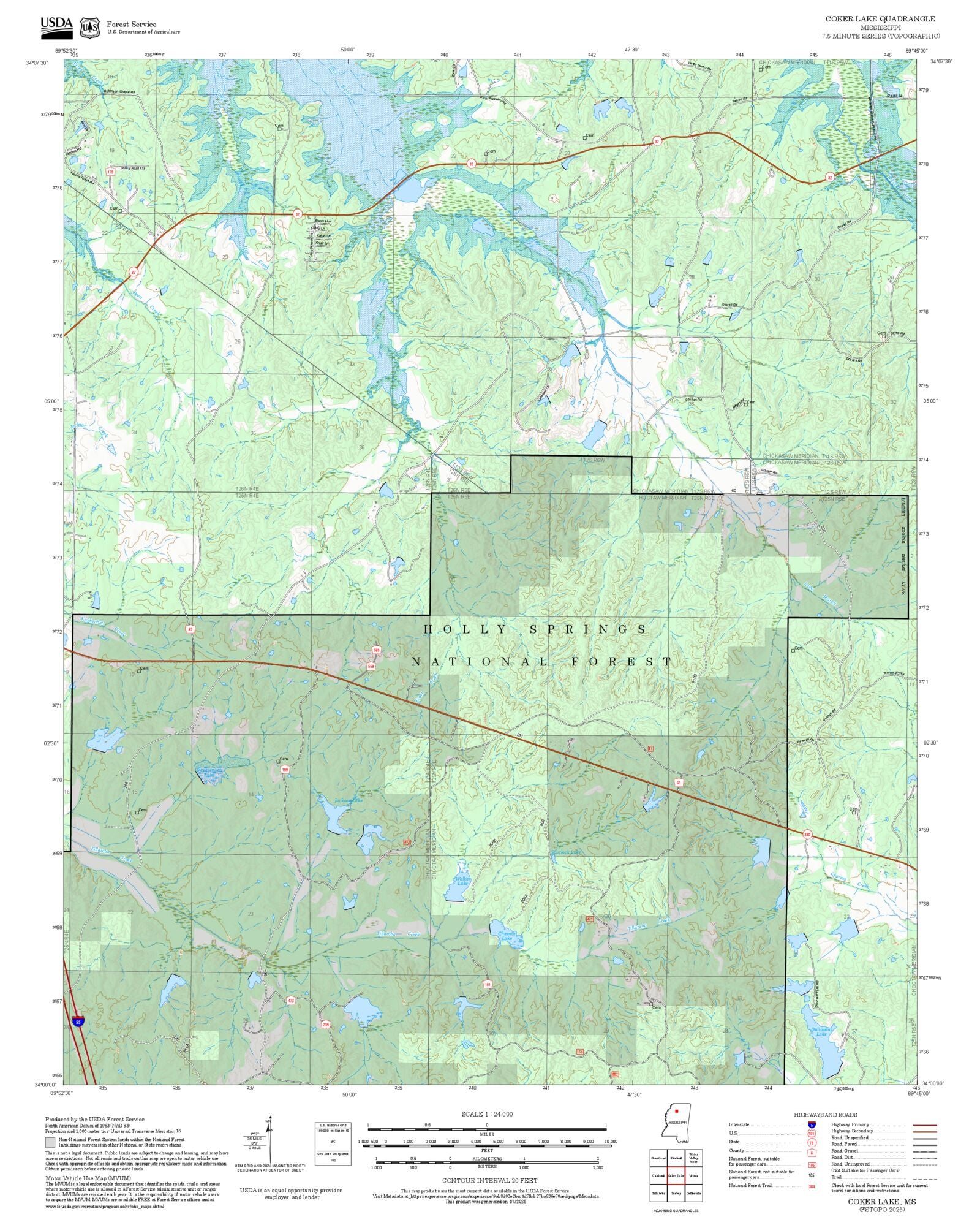 2025 Forest Service Topo Map of Coker Lake Mississippi – MyTopo Map Store