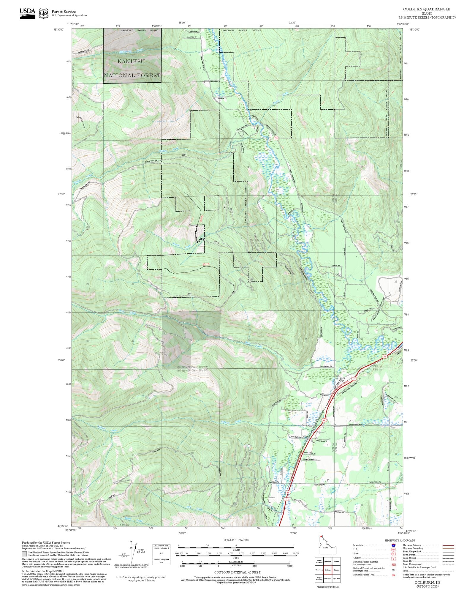 2025 Forest Service Topo Map of Colburn Idaho – MyTopo Map Store