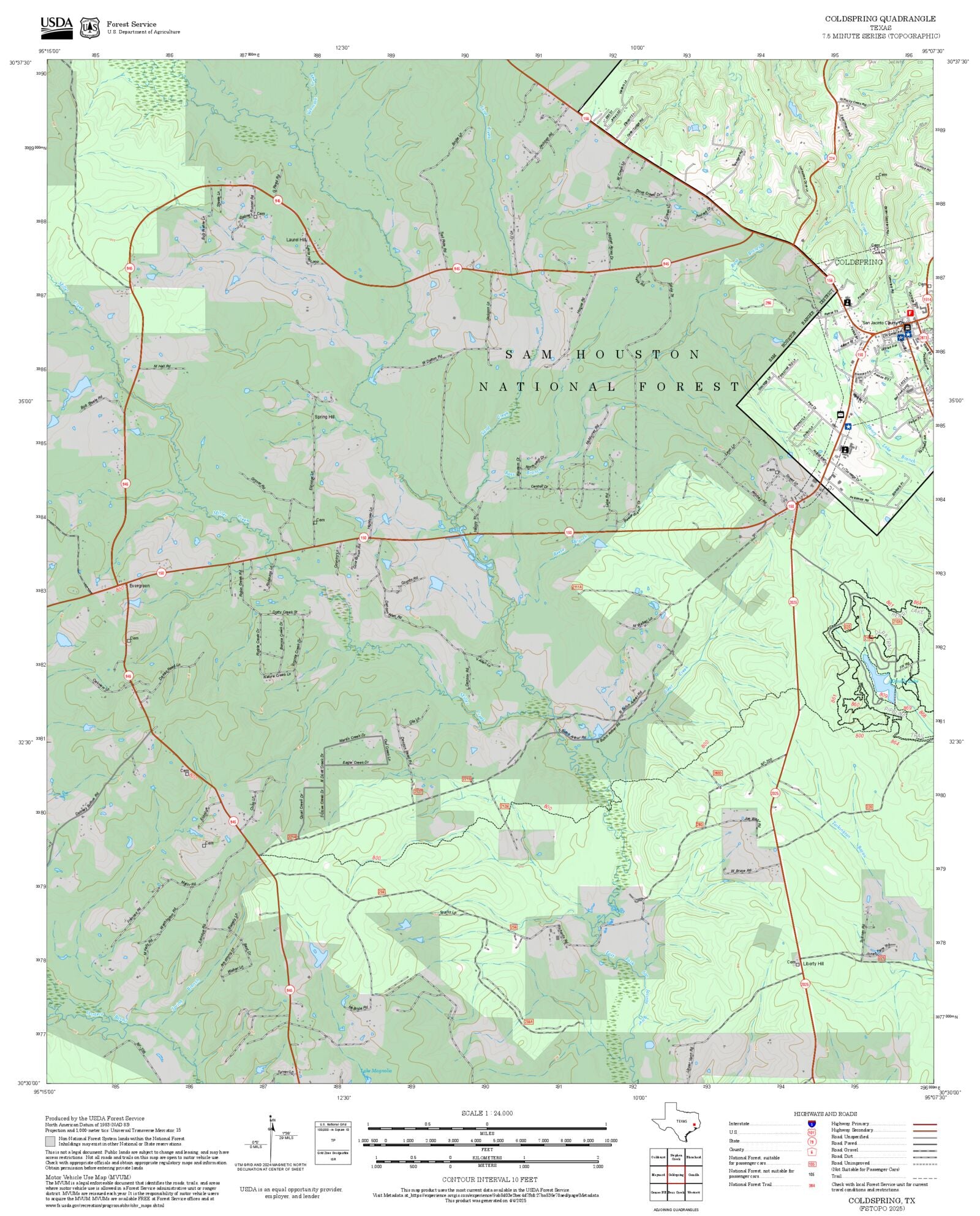 2025 Forest Service Topo Map of Coldspring Texas – MyTopo Map Store