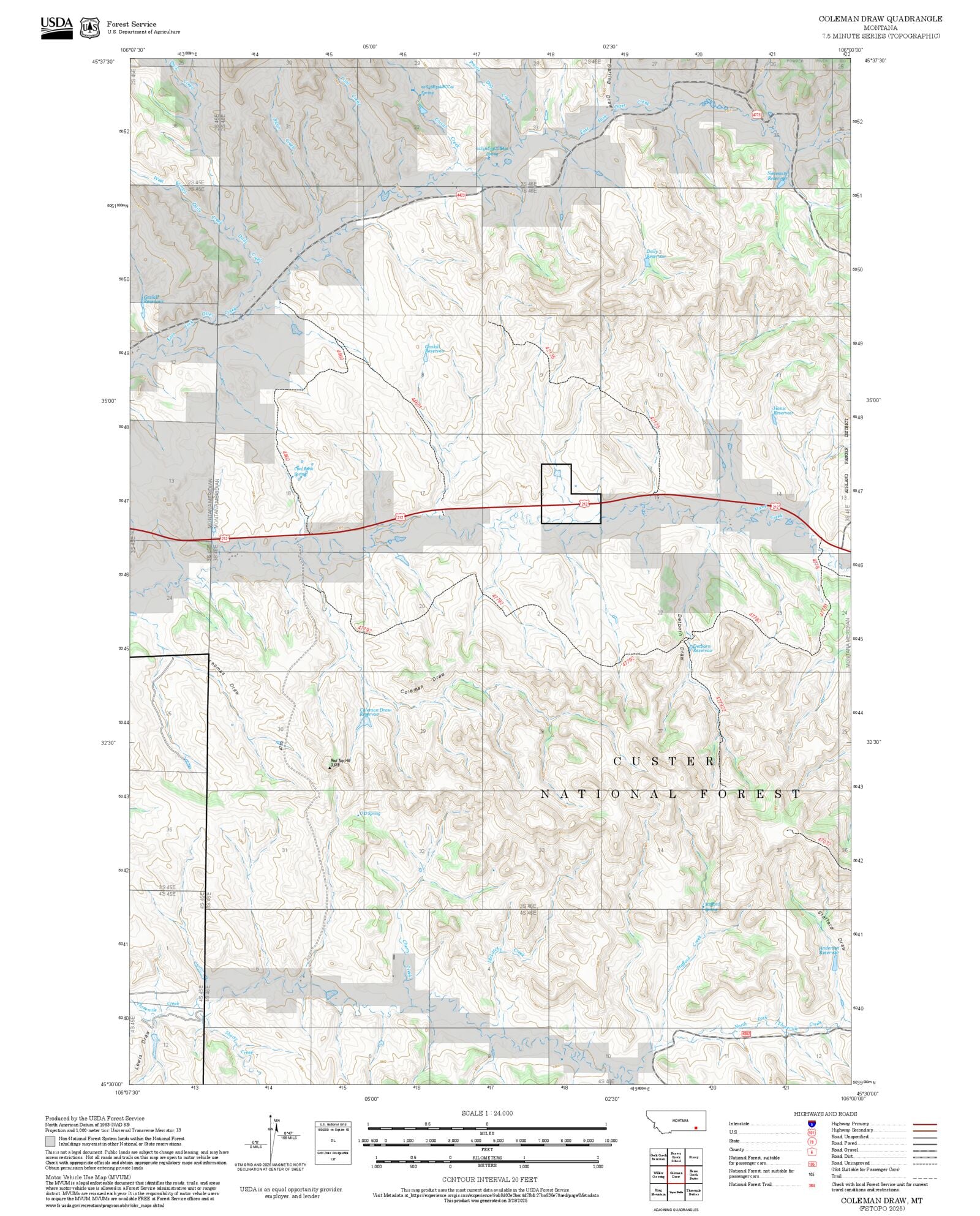 2025 Forest Service Topo Map of Coleman Draw Montana – MyTopo Map Store