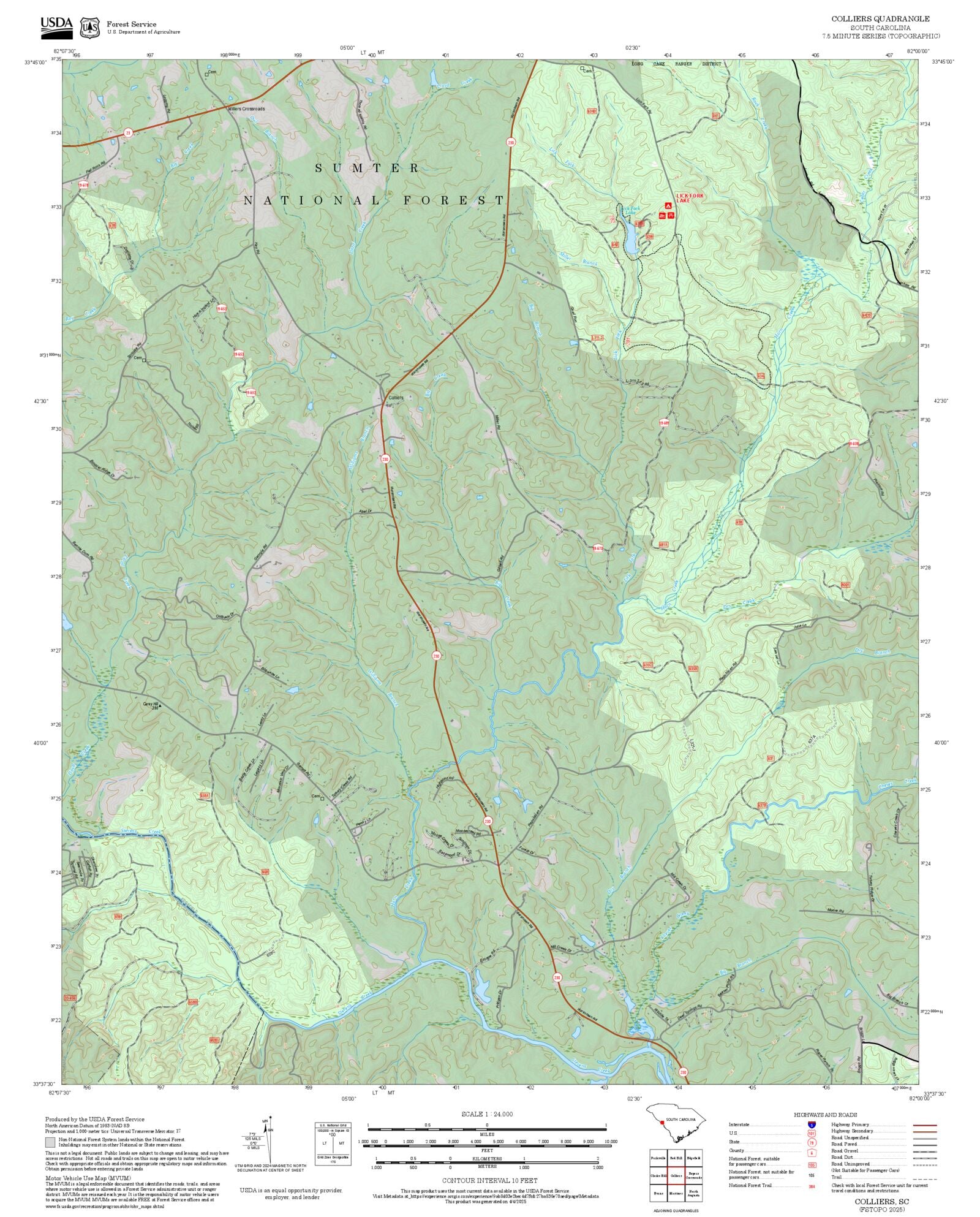 2025 Forest Service Topo Map of Colliers South Carolina – MyTopo Map Store