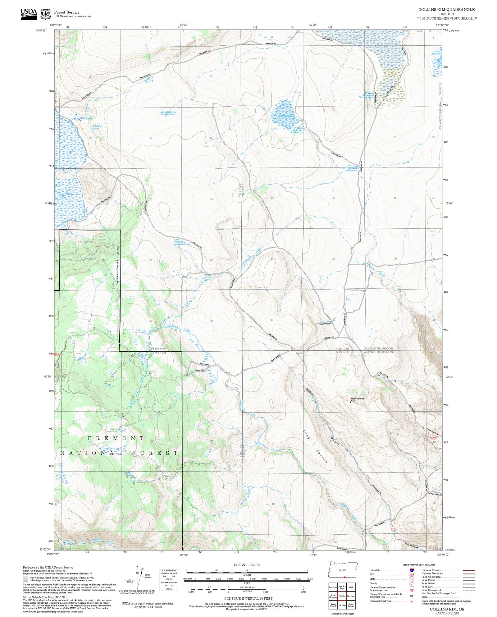 2025 Forest Service Topo Map of Collins Rim Oregon – MyTopo Map Store