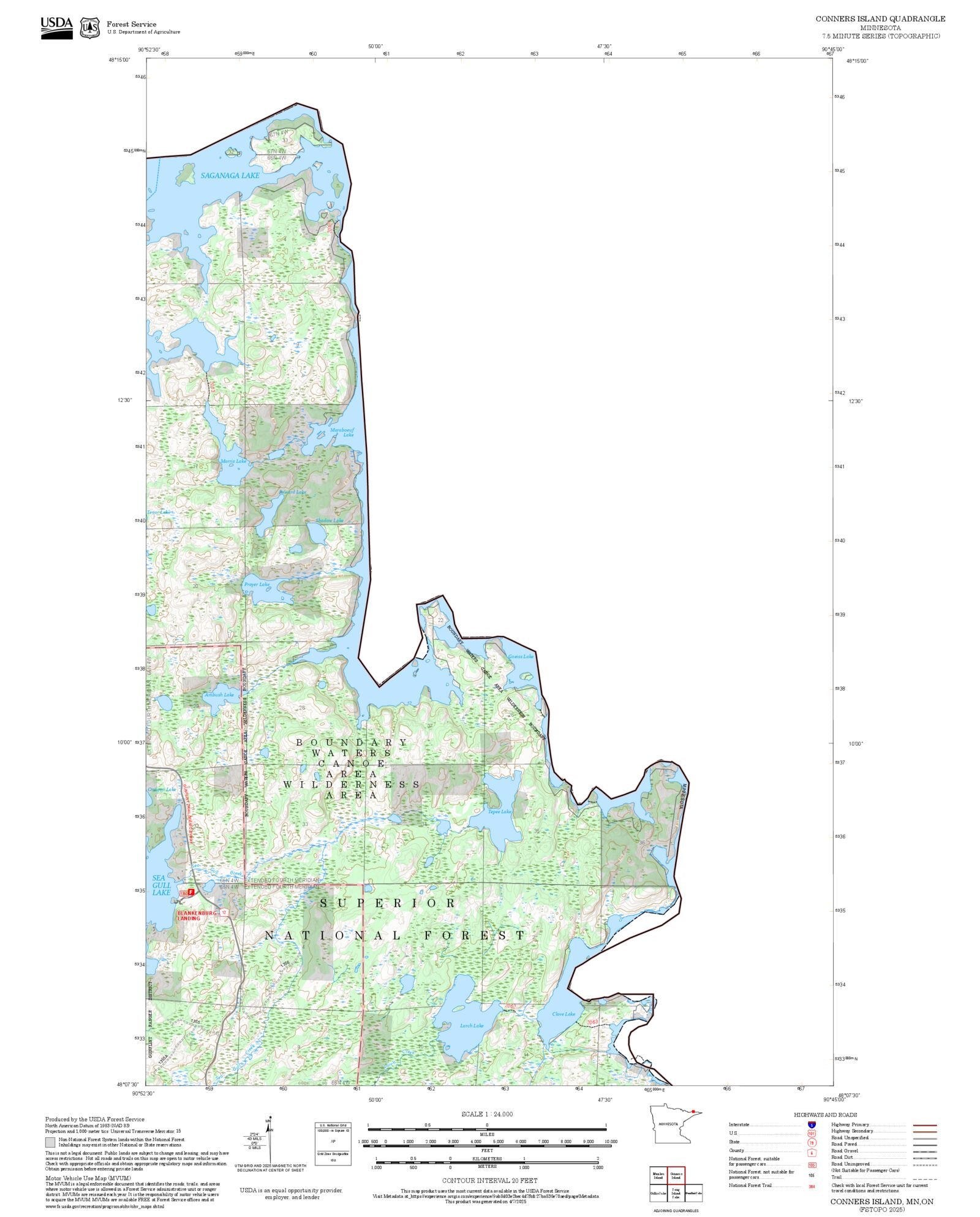 2025 Forest Service Topo Map of Conners Island Minnesota – MyTopo Map Store