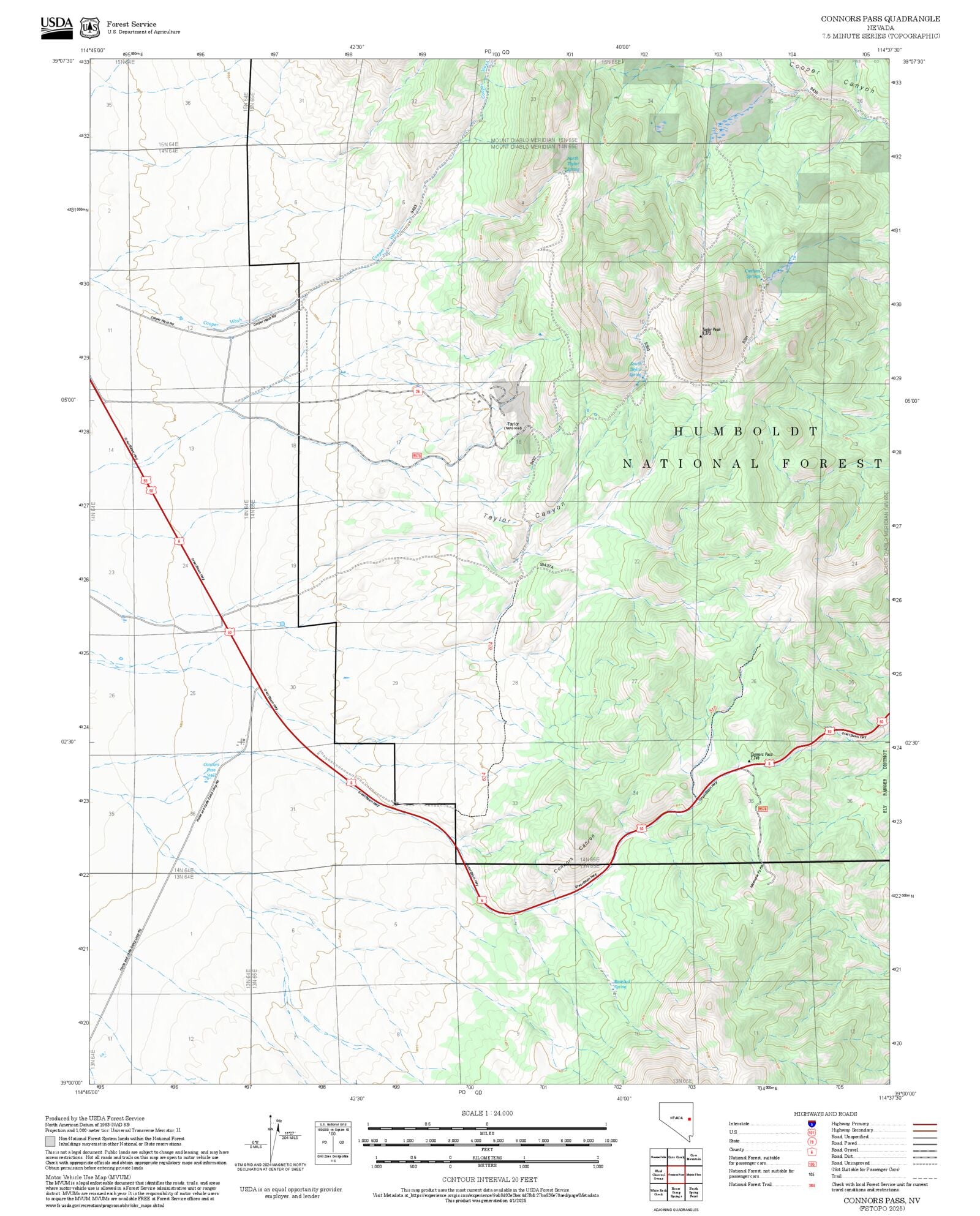 2025 Forest Service Topo Map of Connors Pass Nevada – MyTopo Map Store