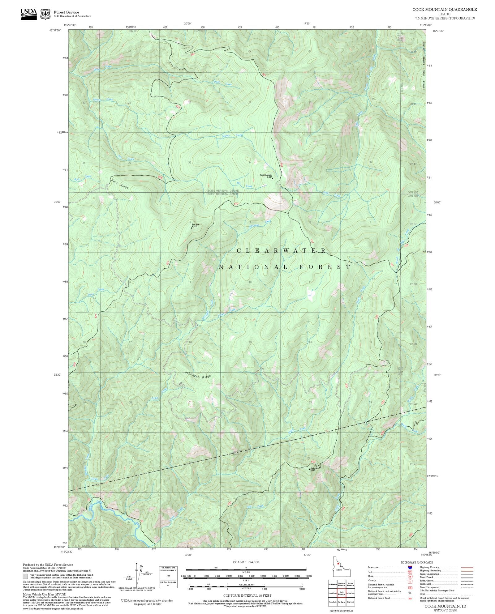2025 Forest Service Topo Map of Cook Mountain Idaho – MyTopo Map Store