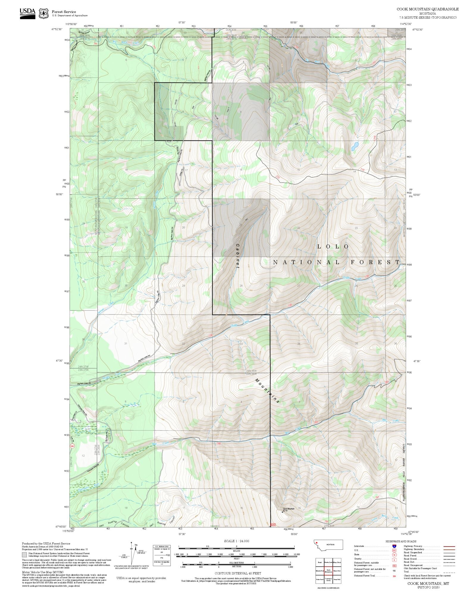 2025 Forest Service Topo Map of Cook Mountain Montana – MyTopo Map Store