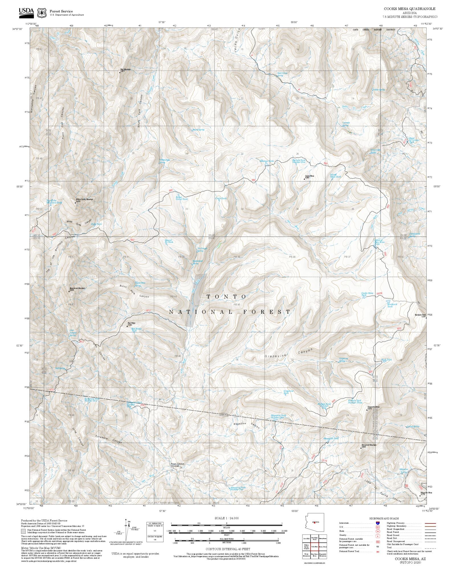 2025 Forest Service Topo Map of Cooks Mesa Arizona – MyTopo Map Store