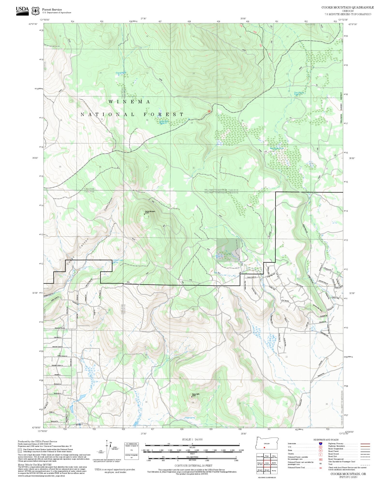 2025 Forest Service Topo Map of Cooks Mountain Oregon – MyTopo Map Store