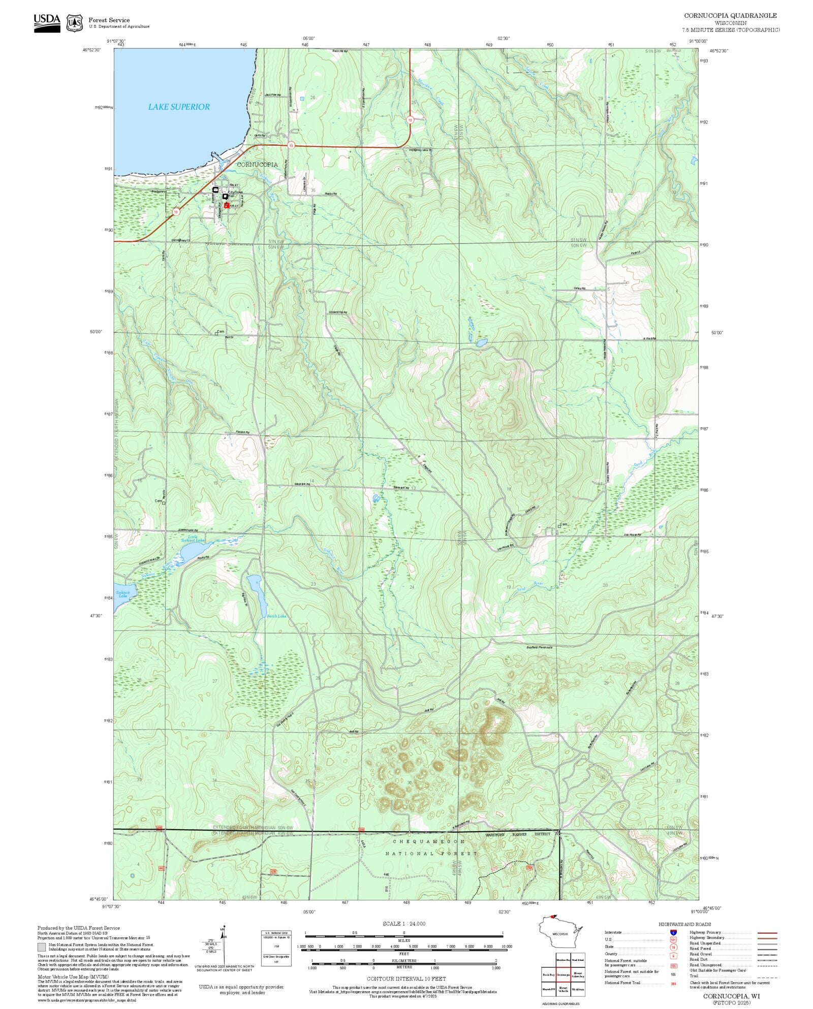 2025 Forest Service Topo Map of Cornucopia Wisconsin – MyTopo Map Store