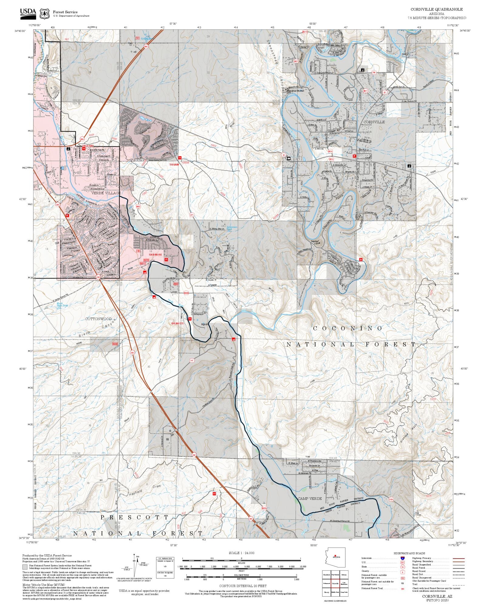 2025 Forest Service Topo Map of Cornville Arizona – MyTopo Map Store