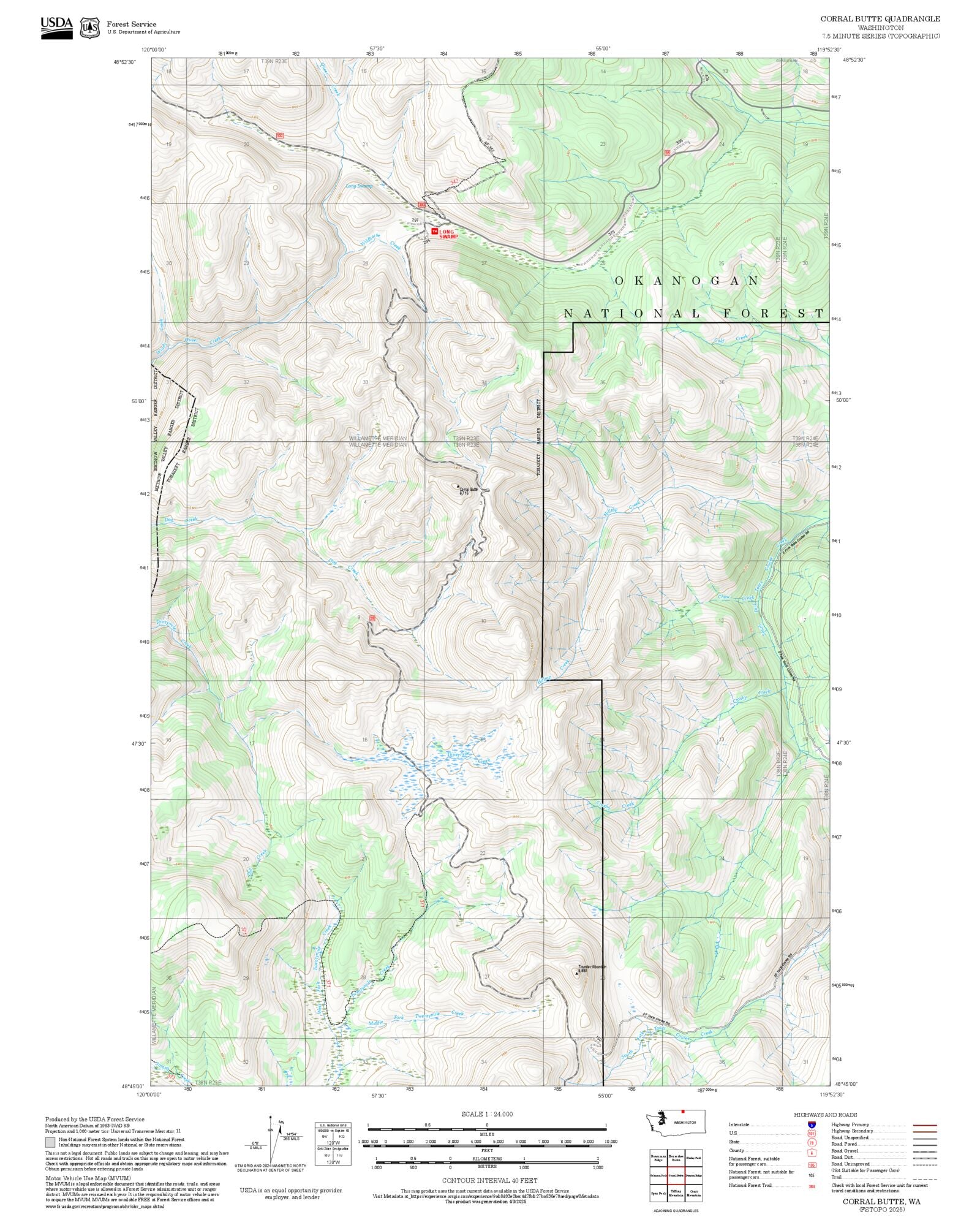 2025 Forest Service Topo Map of Corral Butte Washington – MyTopo Map Store